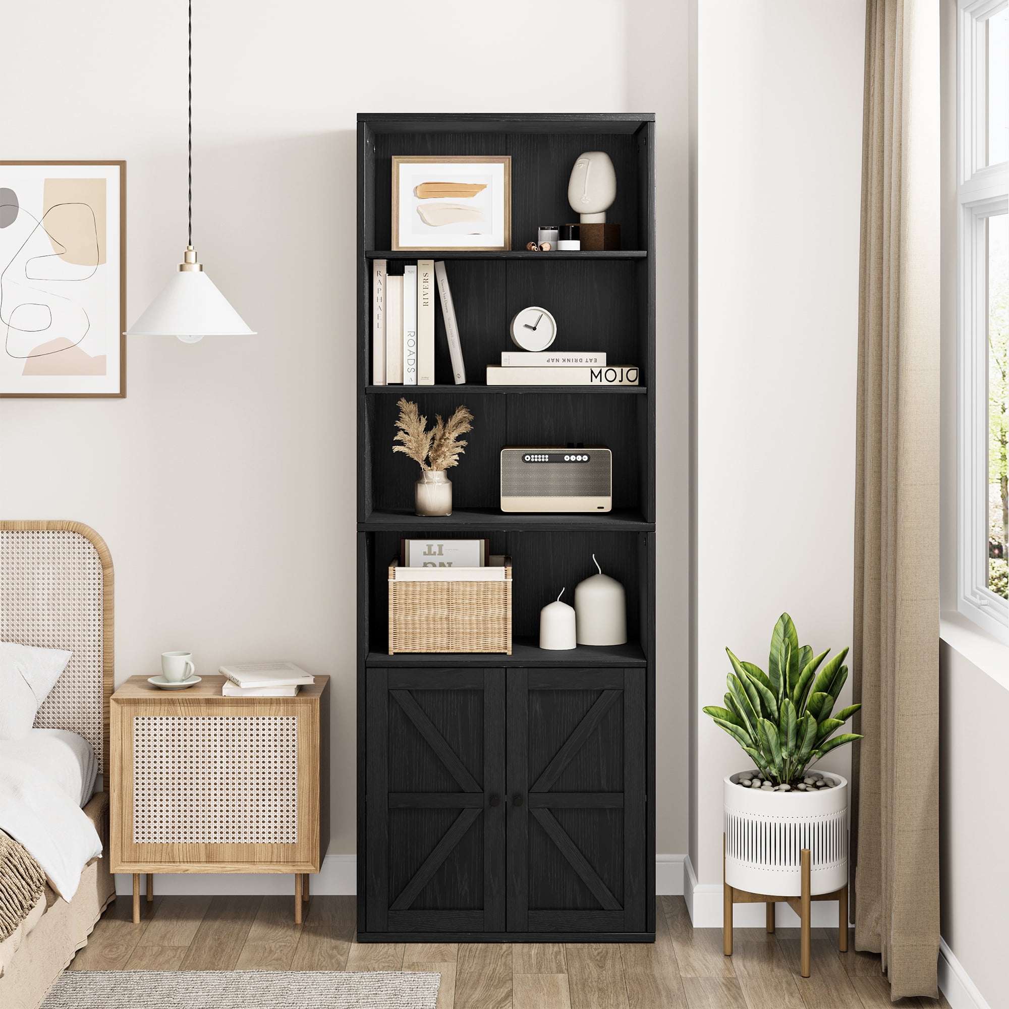 Huisuilinss 6 Tier Industrial Bookshelves And Bookcases With Doors Tall ...