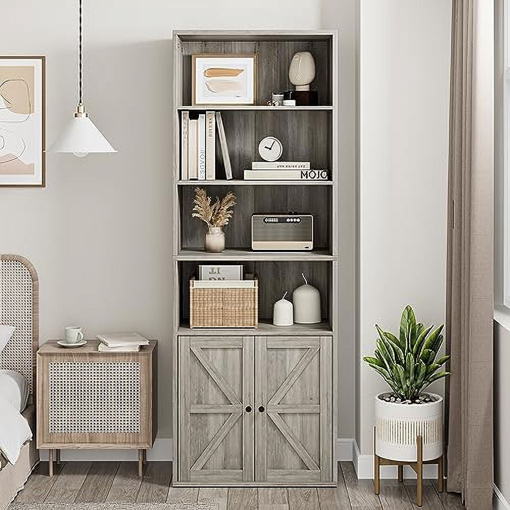 Huisuilinss 6 Tier Industrial Bookshelves And Bookcases With Doors Tall ...