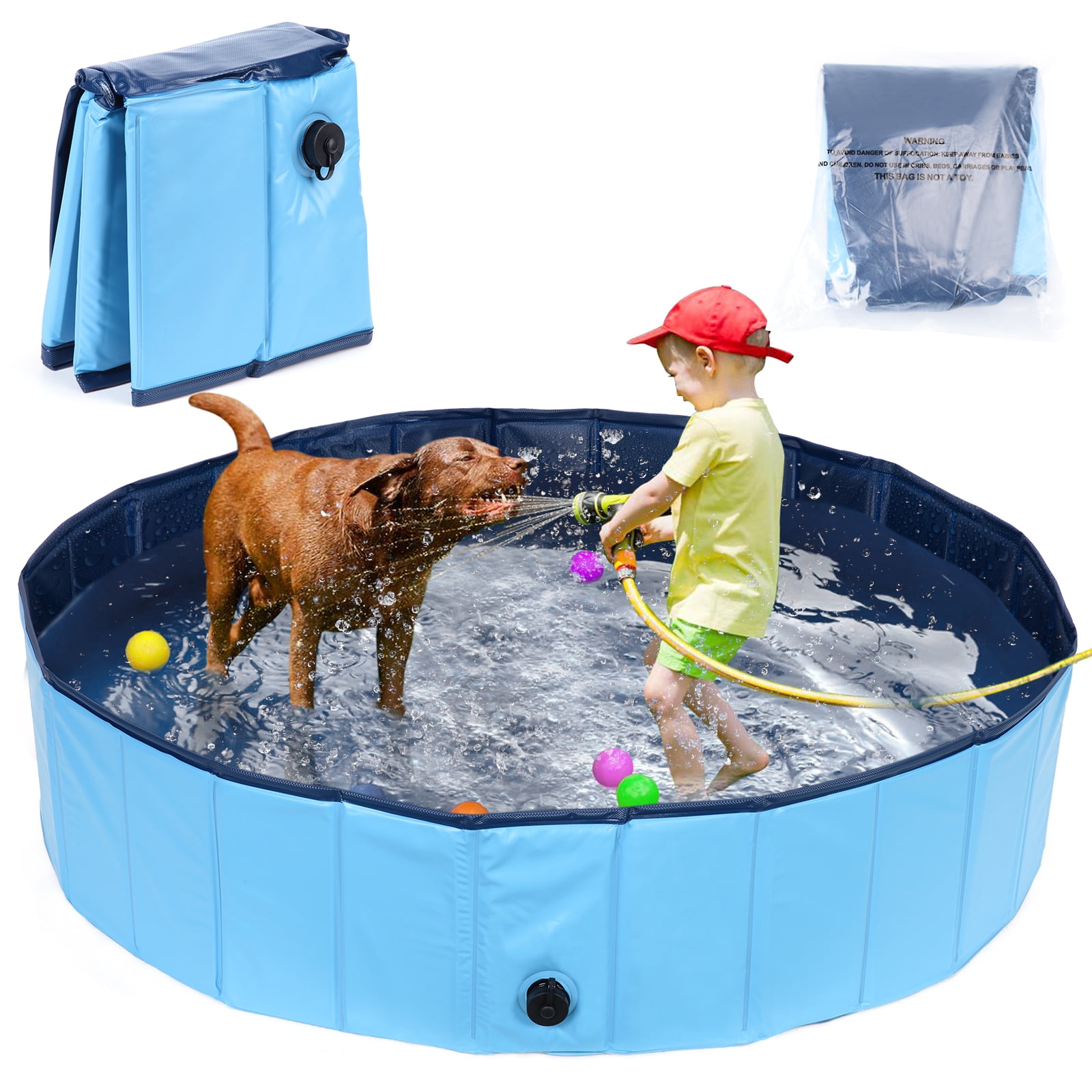 Huisuilinss 63'' Foldable Dog Pool Large Kiddie Pool Collapsible Hard ...