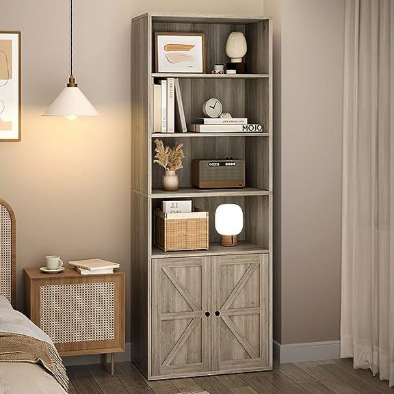 Accreate Bookcase 5 Shelf Arched Bookshelf 71.65in Tall Bookcase ...