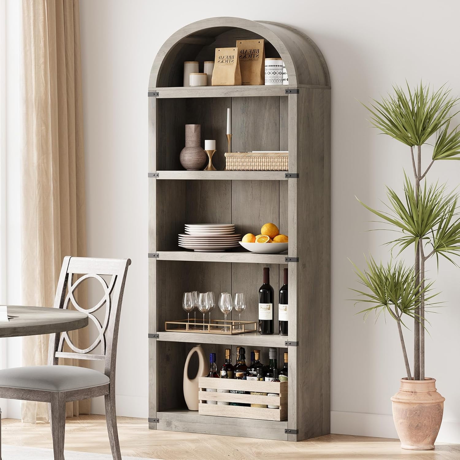 Huisuilinss 71.7" Tall Bookcase,5 Tier Arched Bookshelf,Modern Book ...