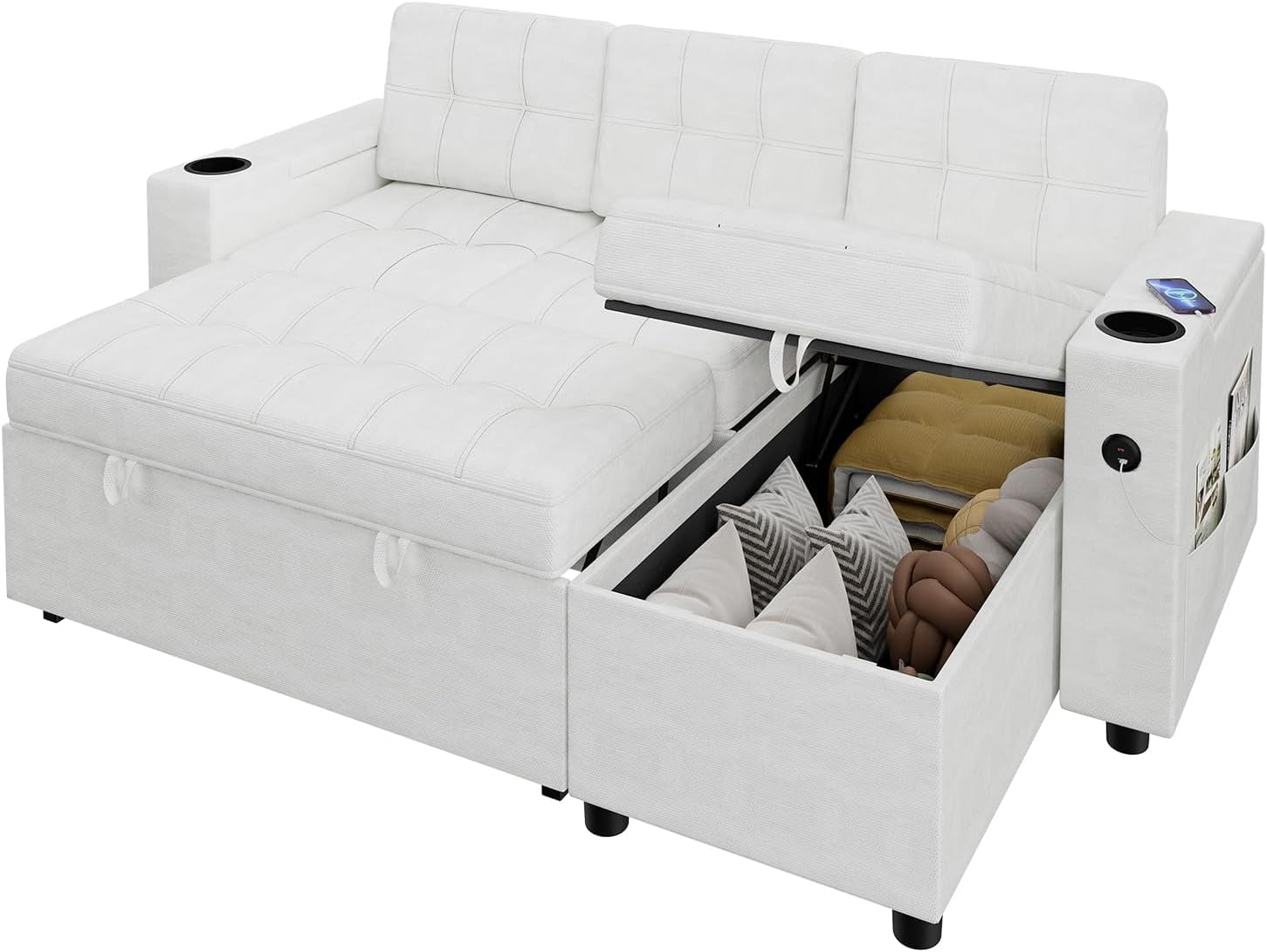 Huisuilinss 84 Inch Sleeper Sofa with Pull Out Bed,Sleeper Sofa Bed,L ...