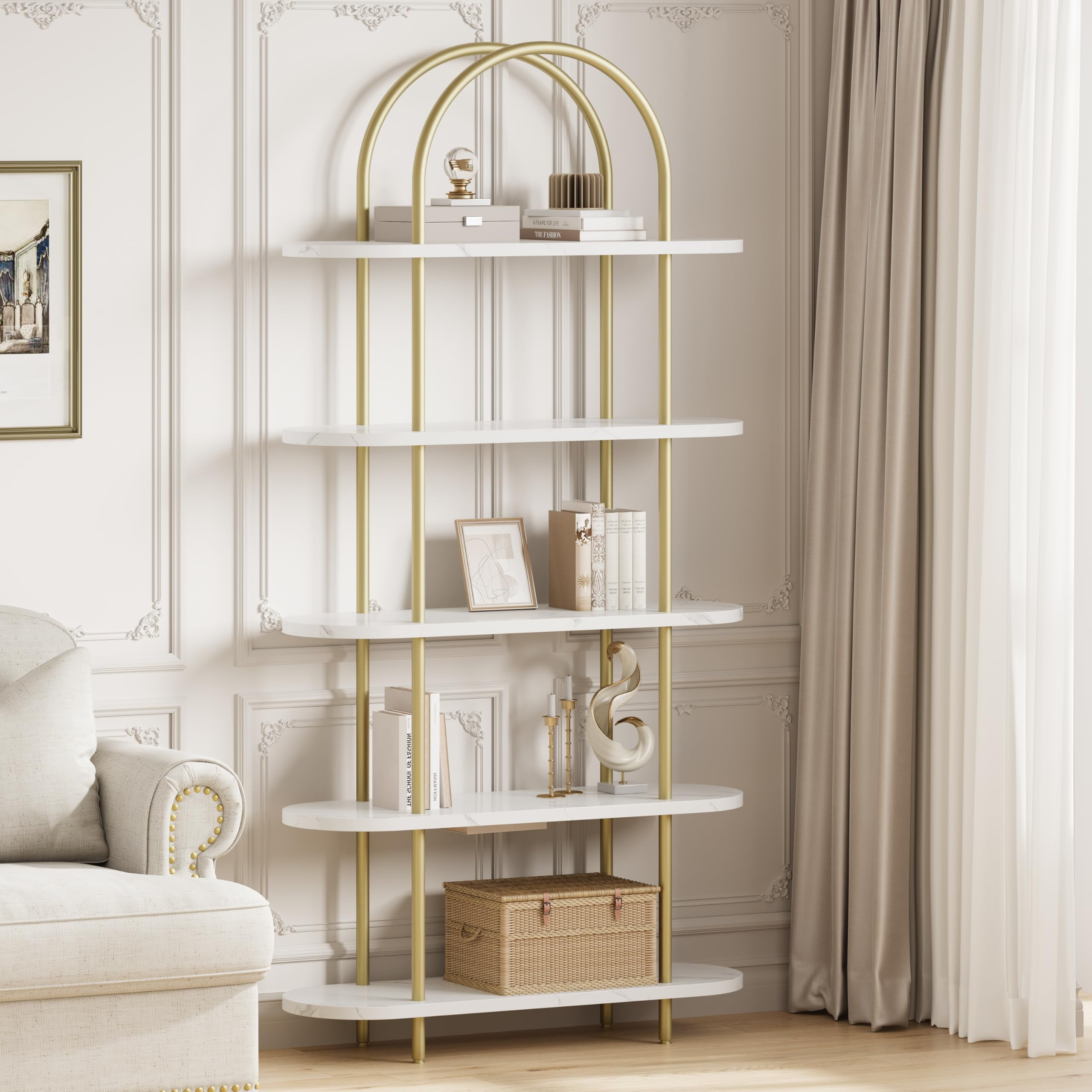 Huisuilinss Arched Bookshelf,5 Tier Arched Bookcase,71" Freestanding ...