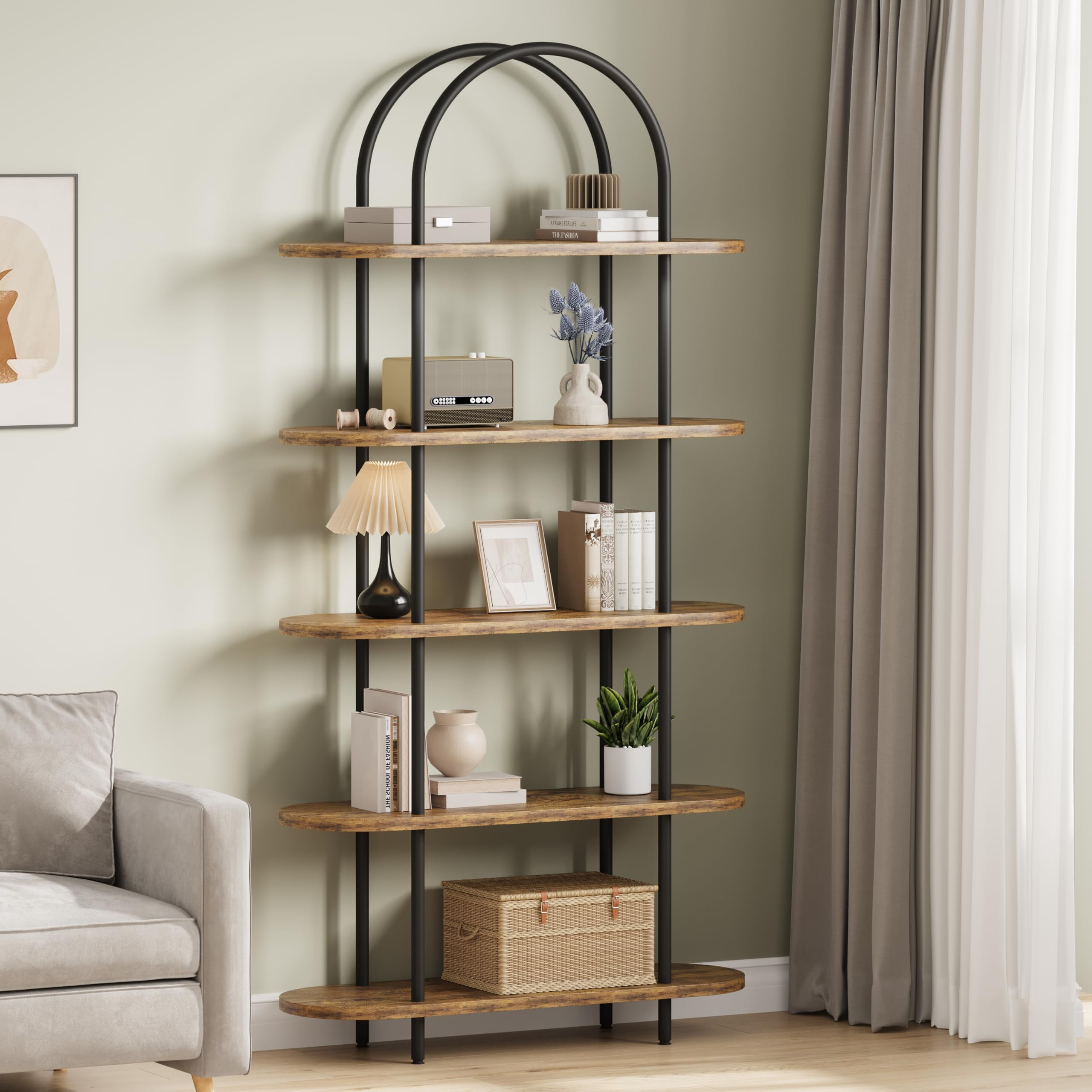 Huisuilinss Arched Bookshelf,5 Tier Arched Bookcase,71" Freestanding ...