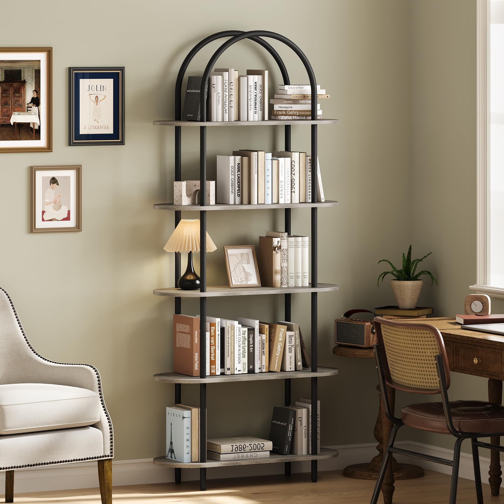 Huisuilinss Arched Bookshelf,5 Tier Arched Bookcase,71" Freestanding ...