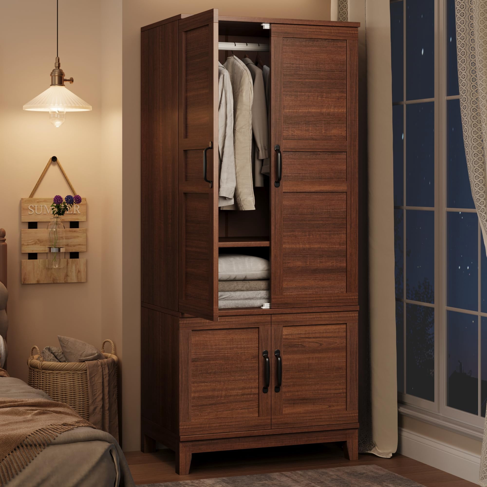 Huisuilinss Armoire Wardrobe Closet,Wood Wardrobe Cabinet With 4 Doors ...