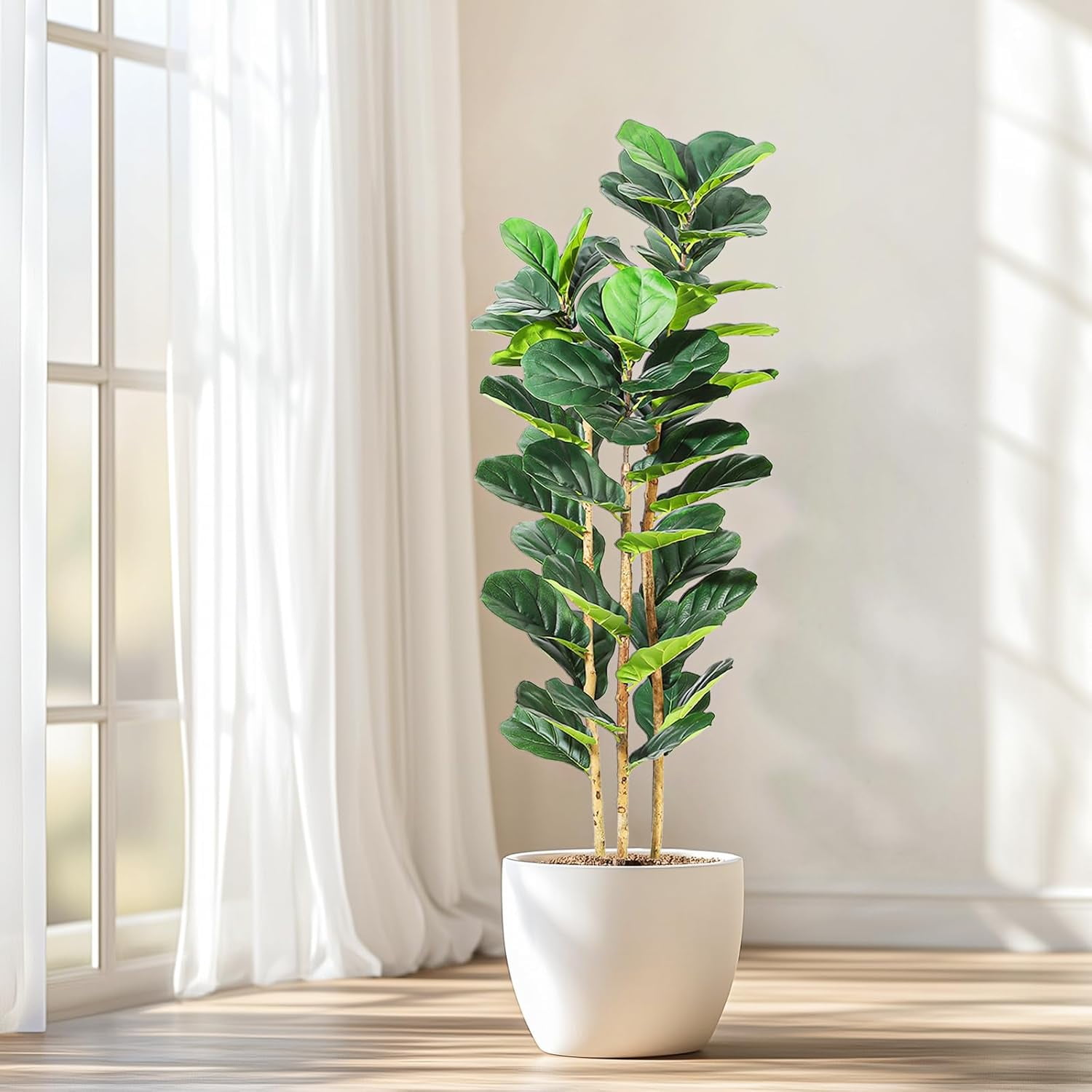 Huisuilinss Artificial Fiddle Leaf Fig Tree with White Pot, 5FT 6FT 7FT ...