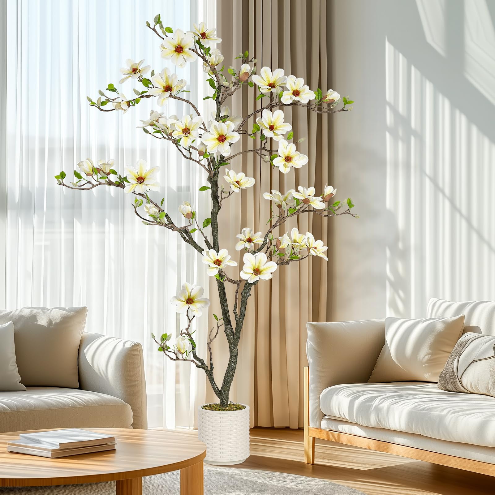Huisuilinss Artificial Magnolia Tree,Faux Magnolia Plant,Fake Tree With ...