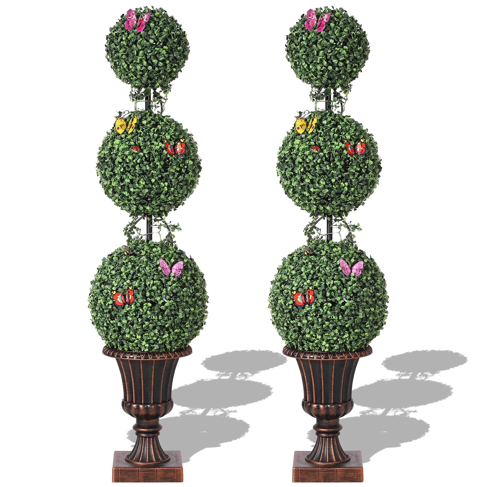 Huisuilinss Artificial Topiary Ball Tree,4 FT Artificial Triple Ball ...