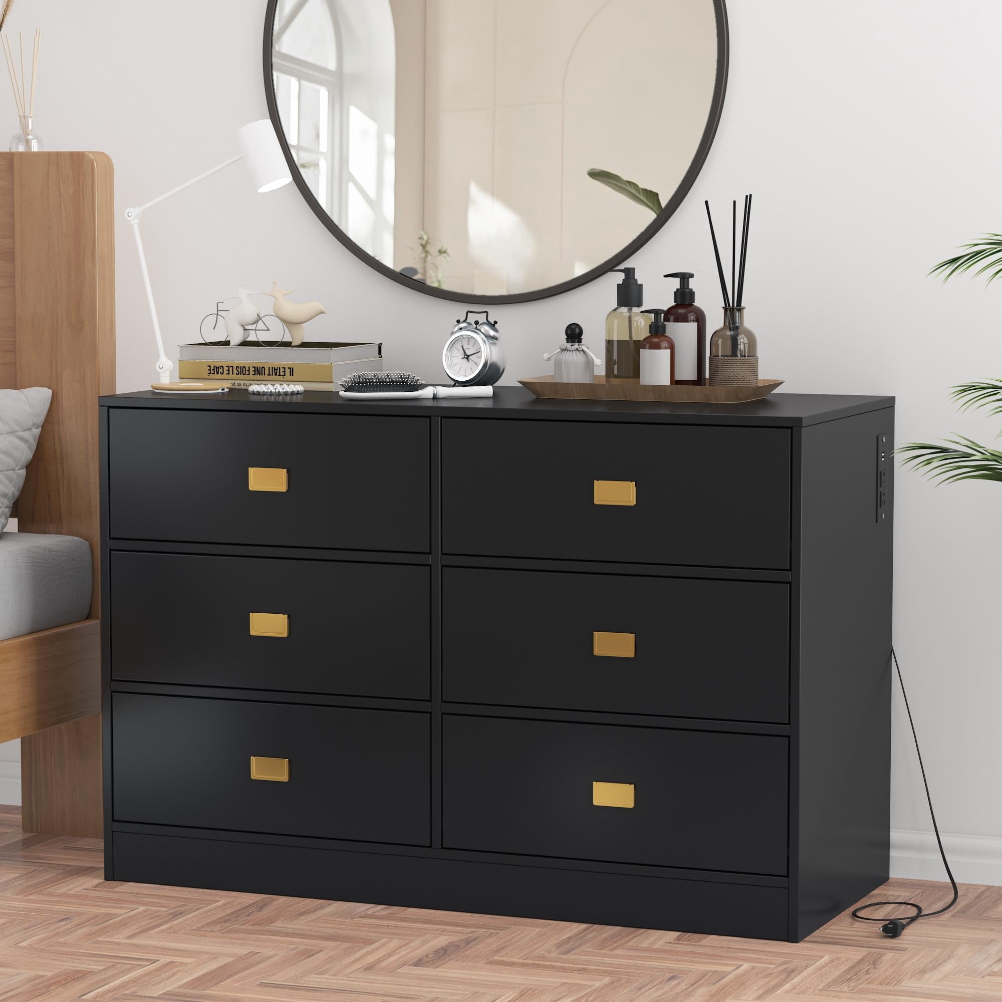 Huisuilinss Baby Dresser With Changing Table Top,6 Drawer Dresser With ...