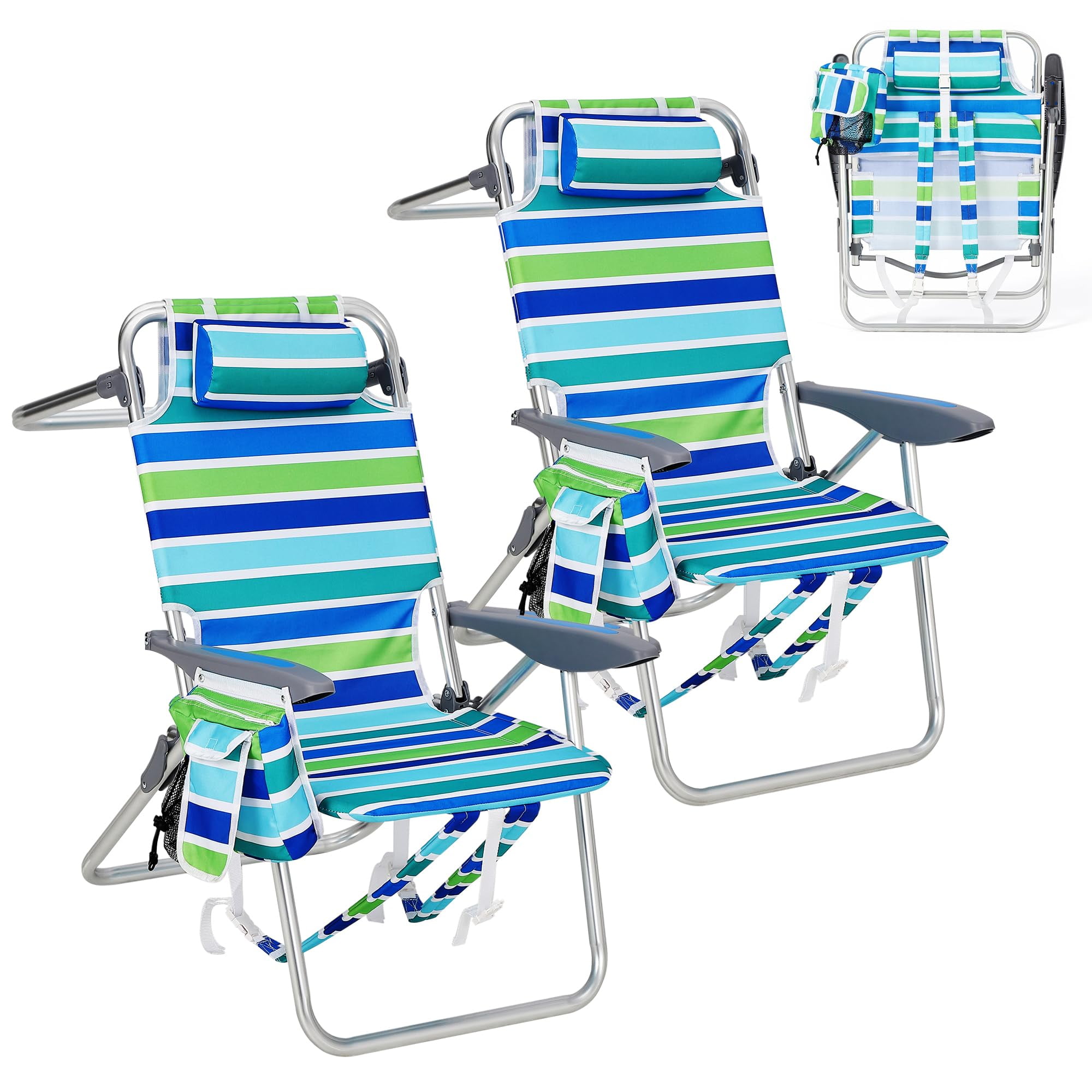 Huisuilinss Backpack Beach Chair For Adults,2PCS Lay Flat Folding Beach ...