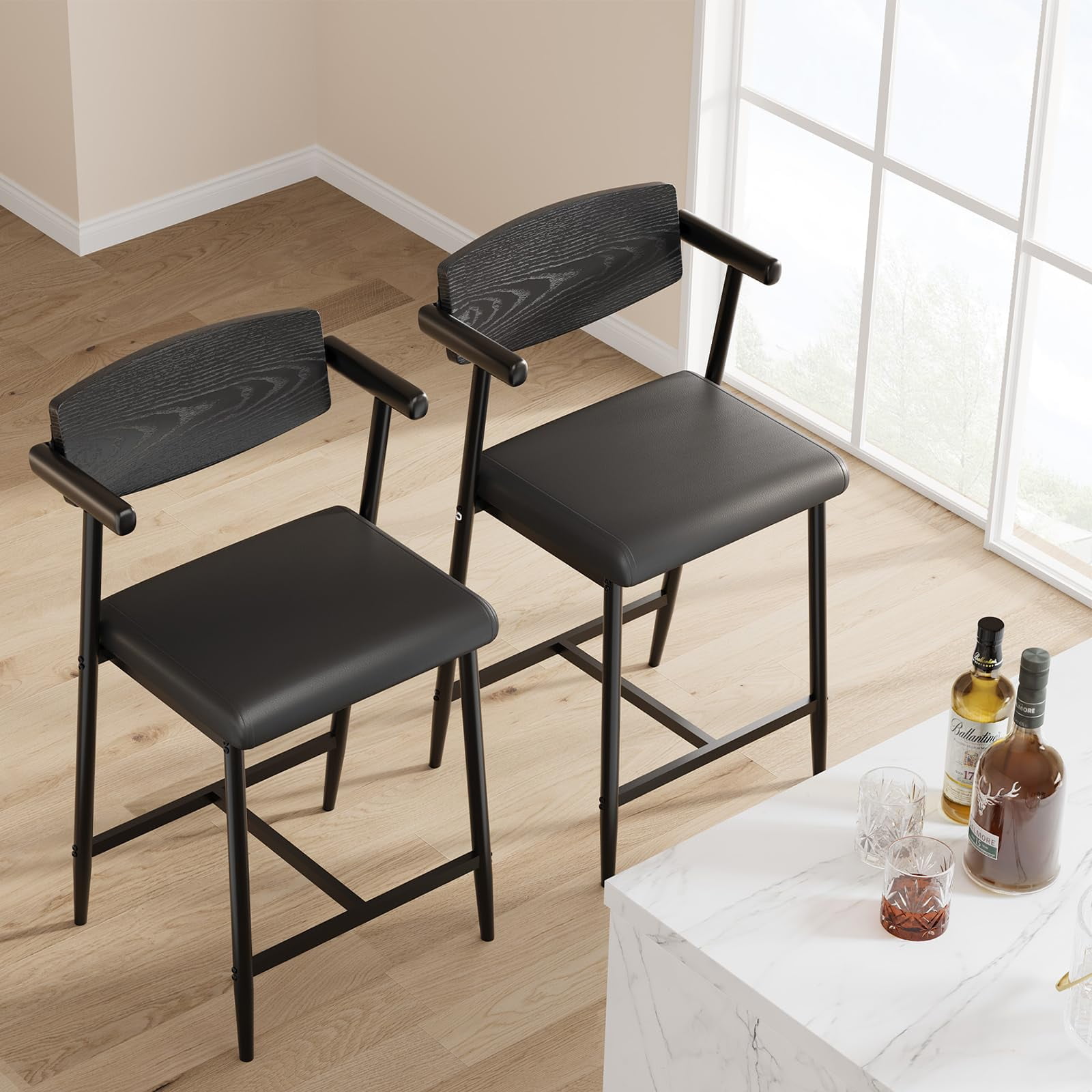 Huisuilinss Bar Stools Set Of 2/4,Counter Height Bar Stools With Arms ...
