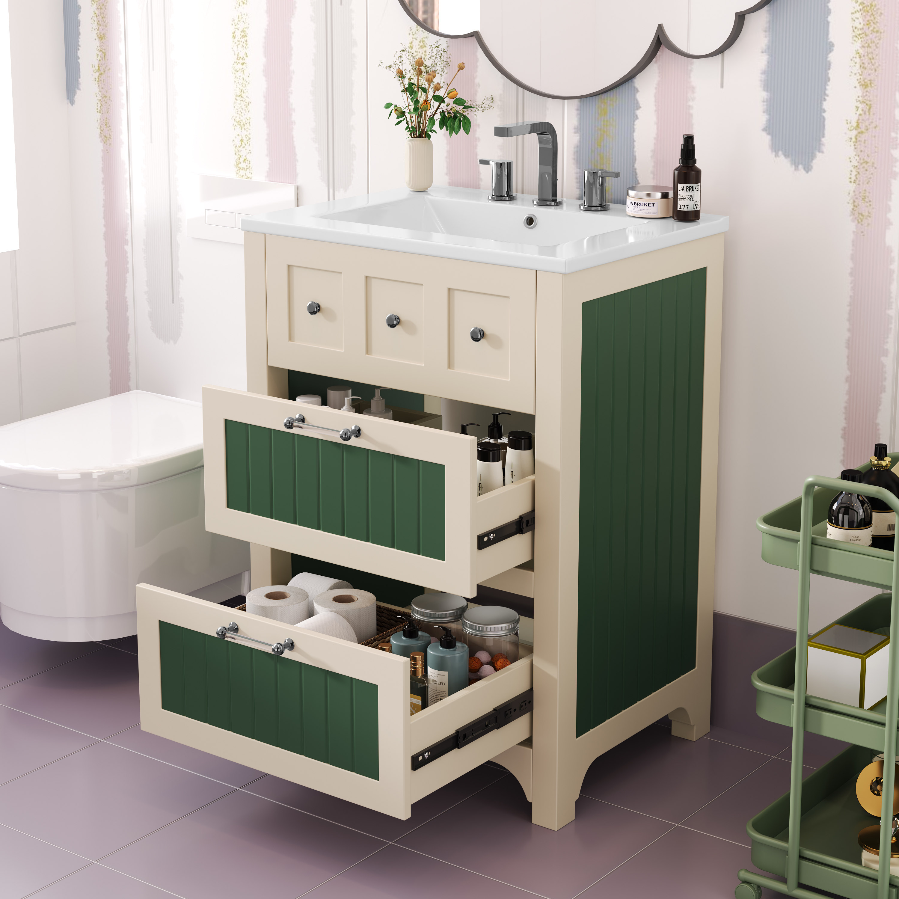 Huisuilinss Bathroom Vanity With Ceramic Sink Top Combo,Undermount ...