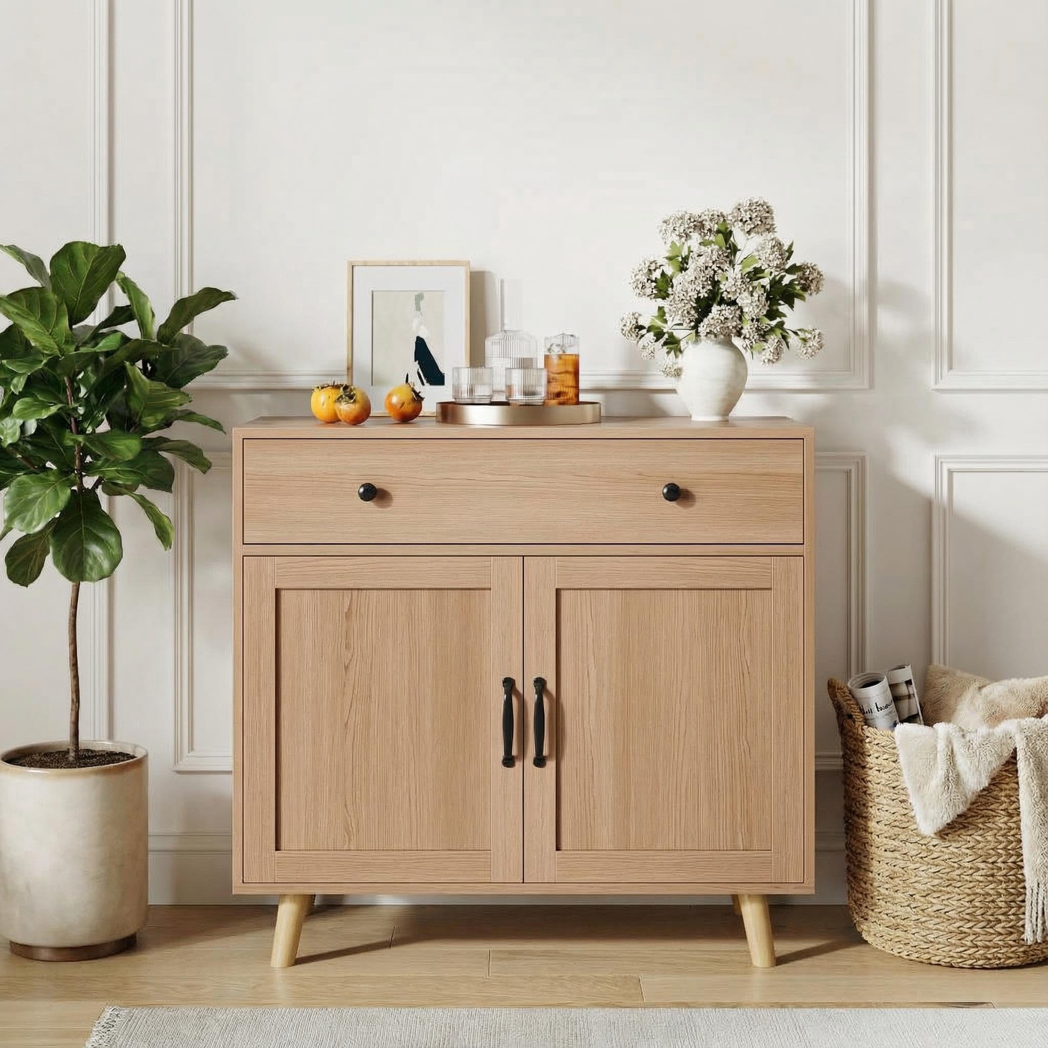 Huisuilinss Bookshelf With Storage Cabinet,Wood Tall Bookcase ...