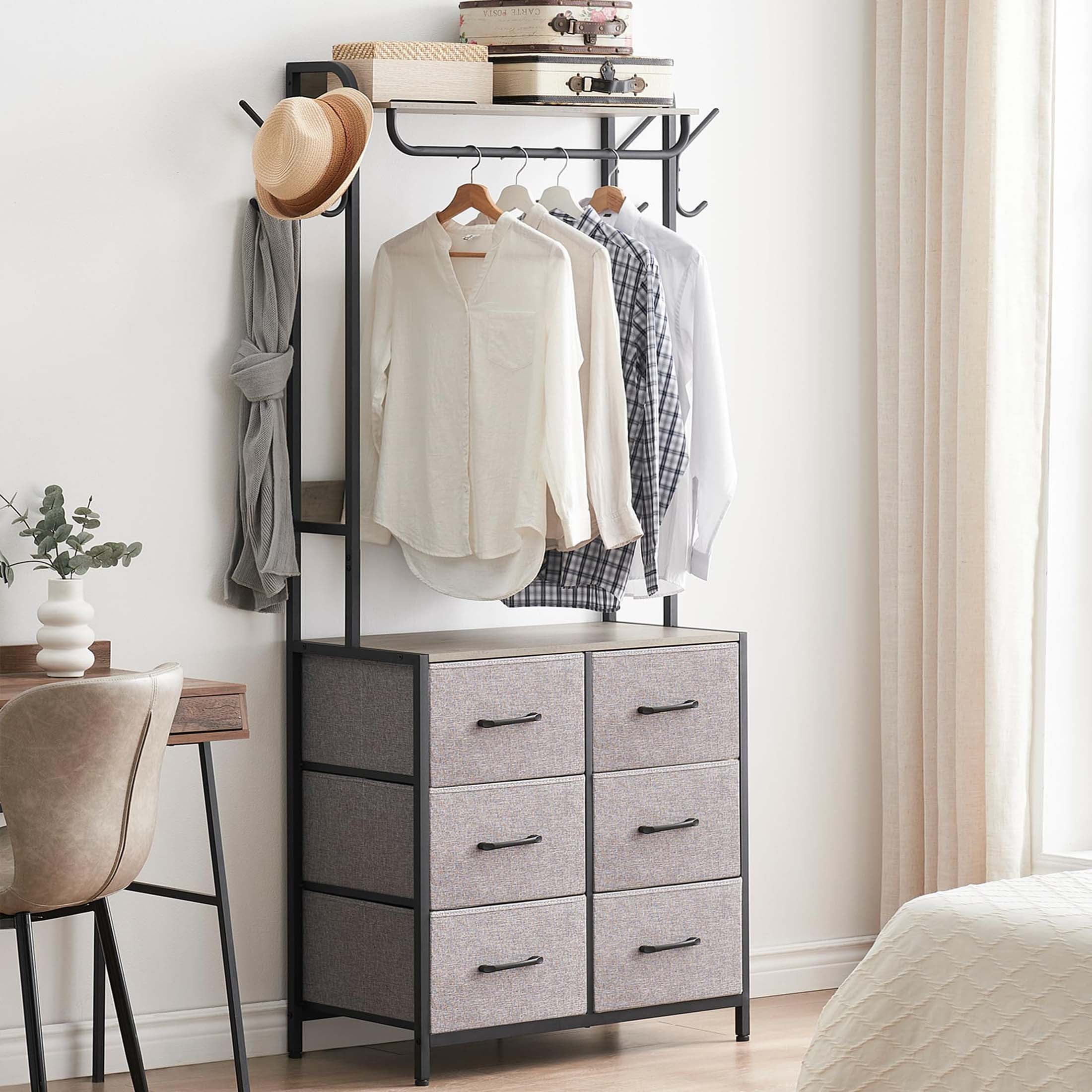 Huisuilinss Clothes Rack With Drawers,Metal Clothing Rack With Wooden ...