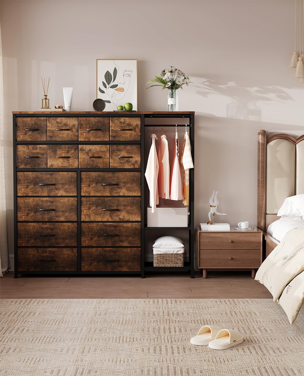 Huisuilinss Clothes Rack,Dresser For Bedroom With 2 Storage Shelves ...