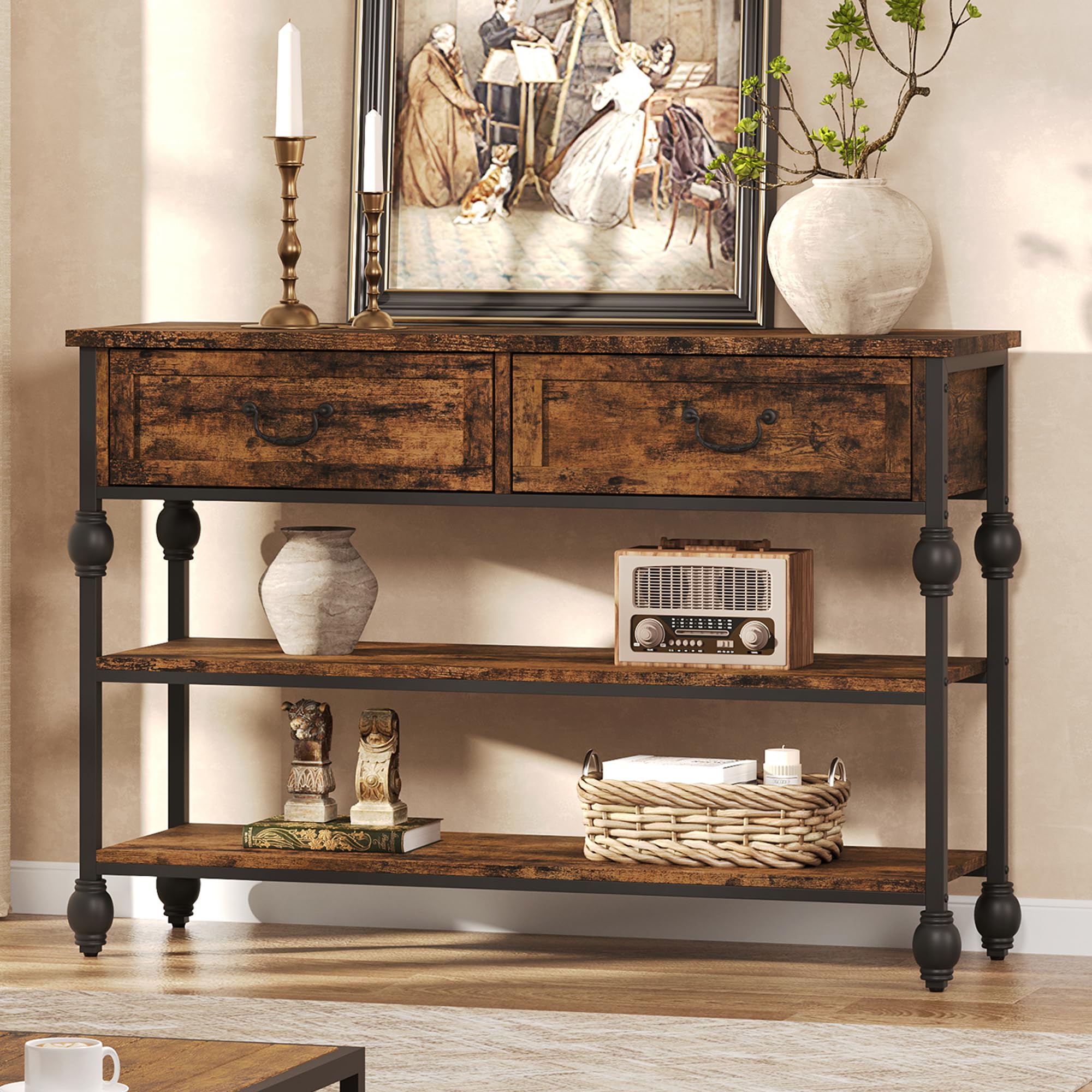 Huisuilinss Console Table,41" Entryway Table With 2 Drawers,3 Tier ...