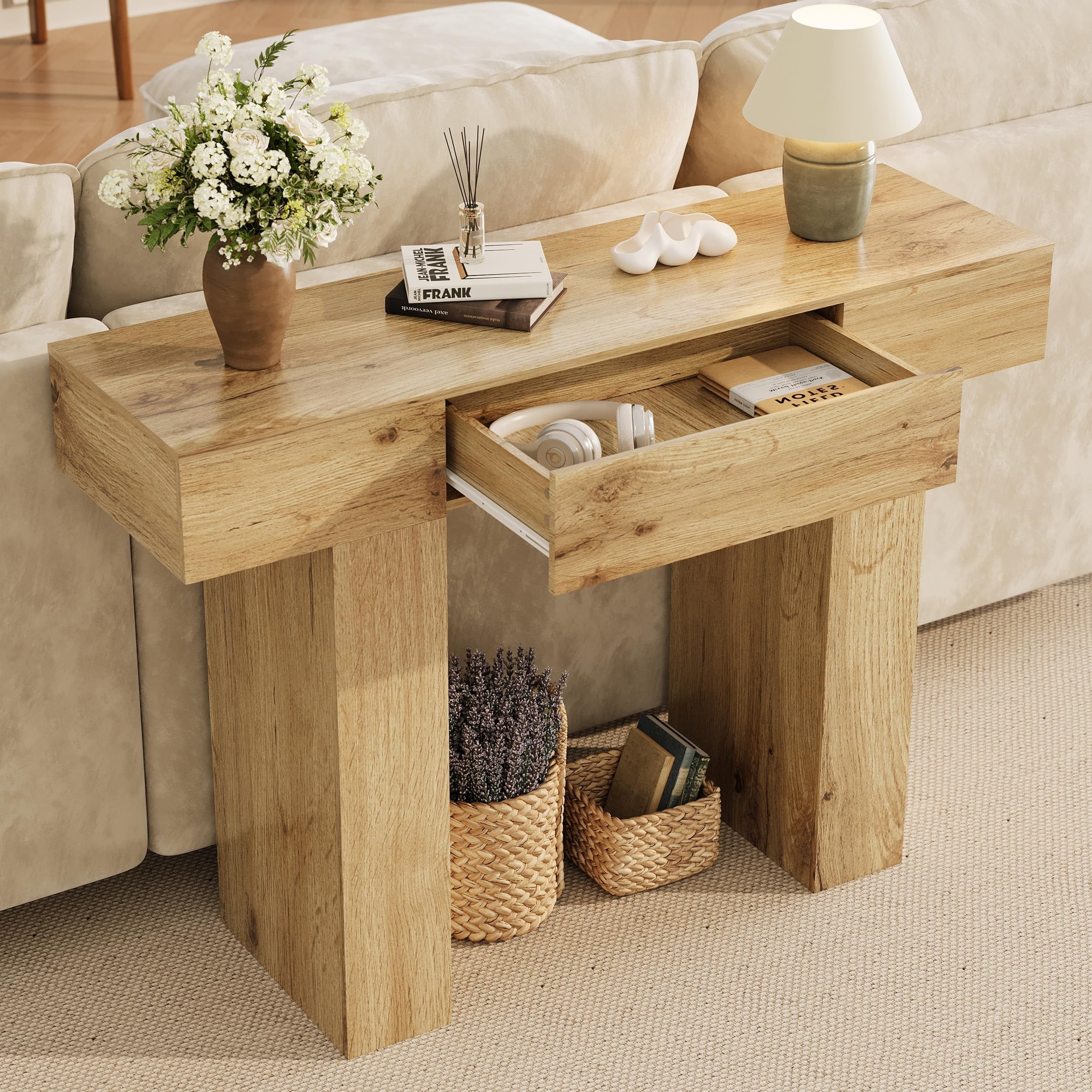 Huisuilinss Console Table,Farmhouse Console Table With Drawer,47" Wood ...