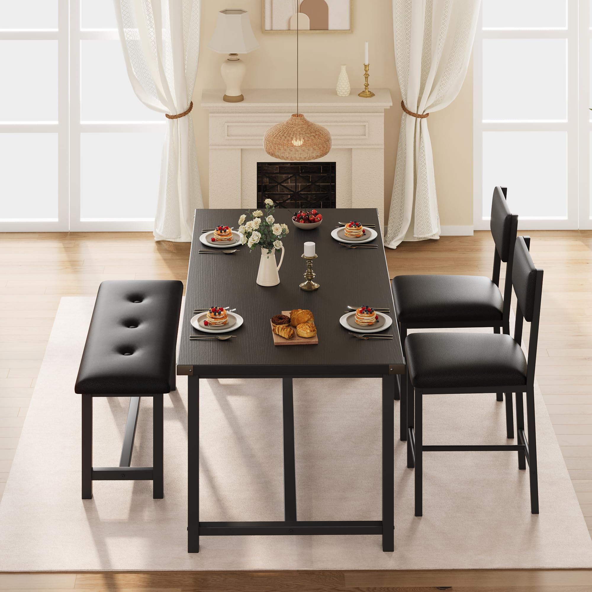 Huisuilinss Dining Table Set For 4,4-Piece Wood Kitchen Table And Chair ...