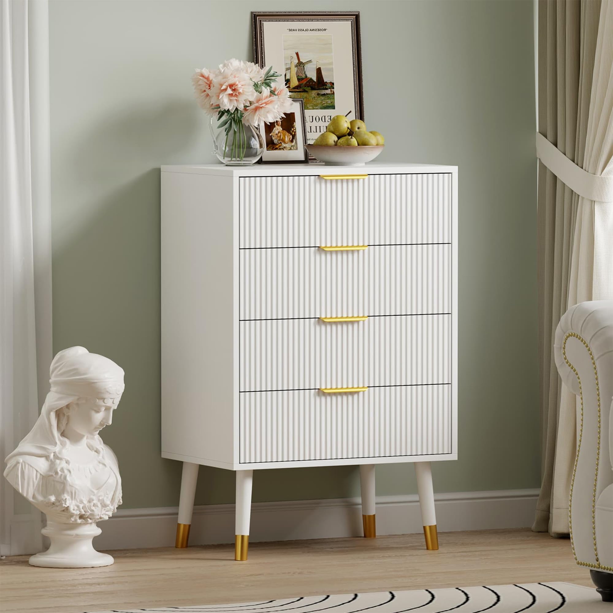 Huisuilinss Fluted 4 Drawer Dresser For Bedroom,Modern Chest Of Drawers ...