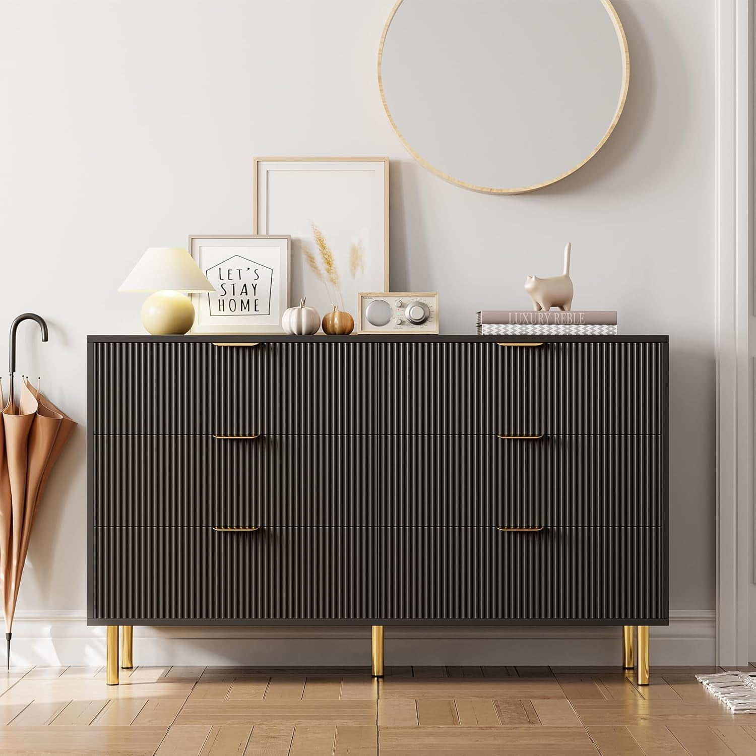 Huisuilinss Fluted 5 Drawers Dresser for Bedroom, 48" Tall Modern ...