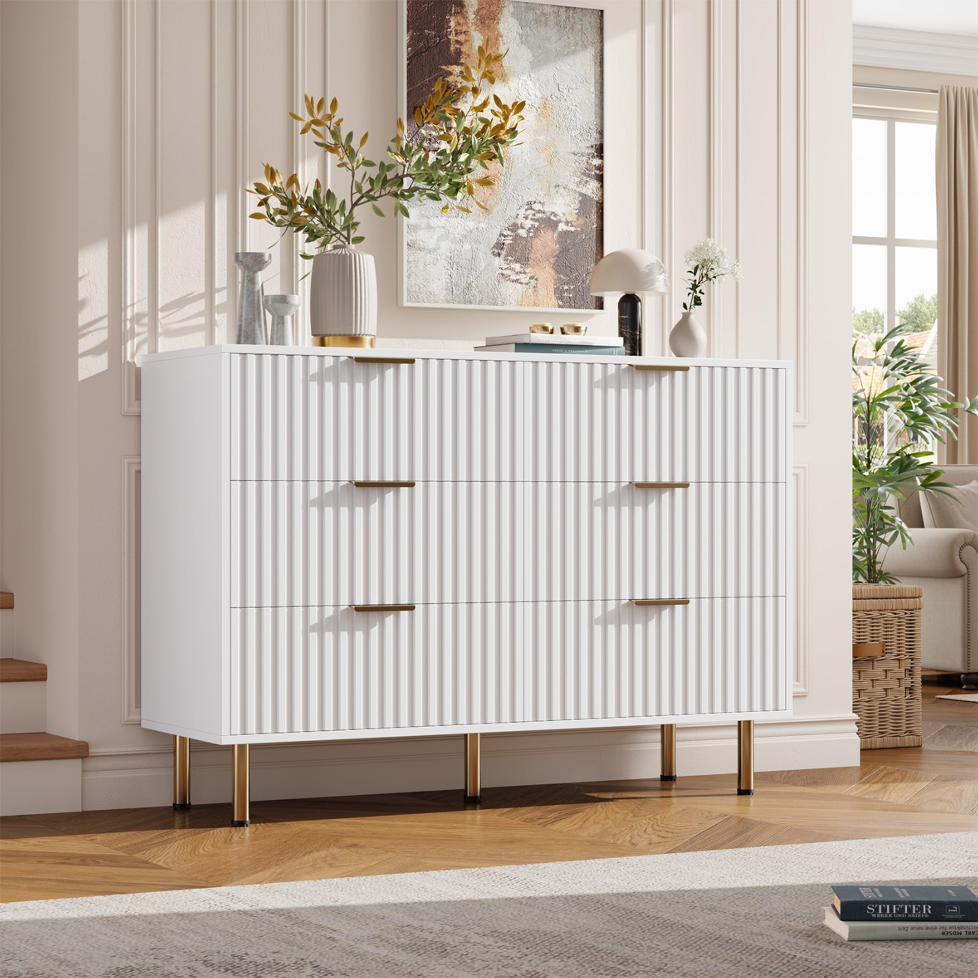 Huisuilinss Fluted 6 Drawer Dresser For Bedroom,Wide Modern Chest Of ...