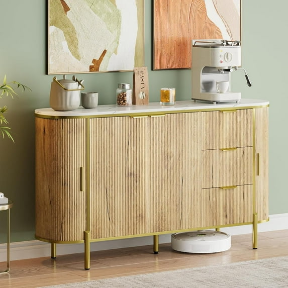 Huisuilinss Fluted Sideboard Buffet Cabinet,Modern Coffee Bar,Oval ...