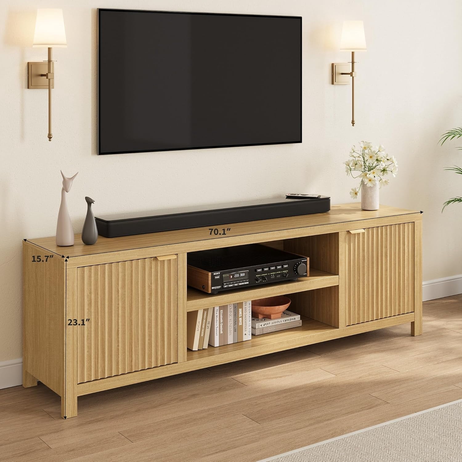 Huisuilinss Fluted TV Stands for Living Room, Modern Entertainment ...