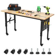 Odaof 60” Heavy-Duty Wood Workbench with Wheels, Adjustable Height, Power Outlets, 3000 Lbs ...