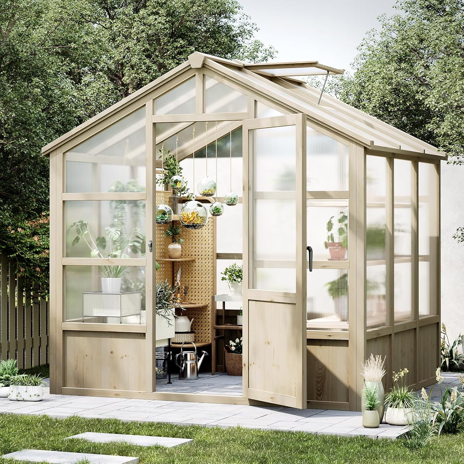 Huisuilinss Greenhouse Kit for Outdoor, Wood Frame & Adjustable Ven ...