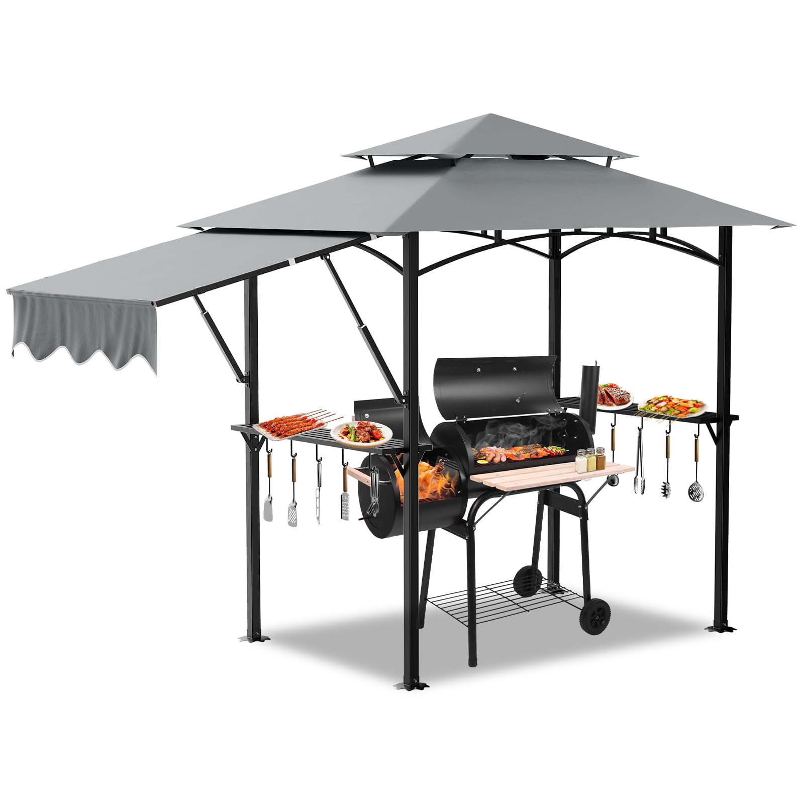 Huisuilinss Grill Gazebo With Extra Shadow,8x5 FT Outdoor BBQ Gazebo ...