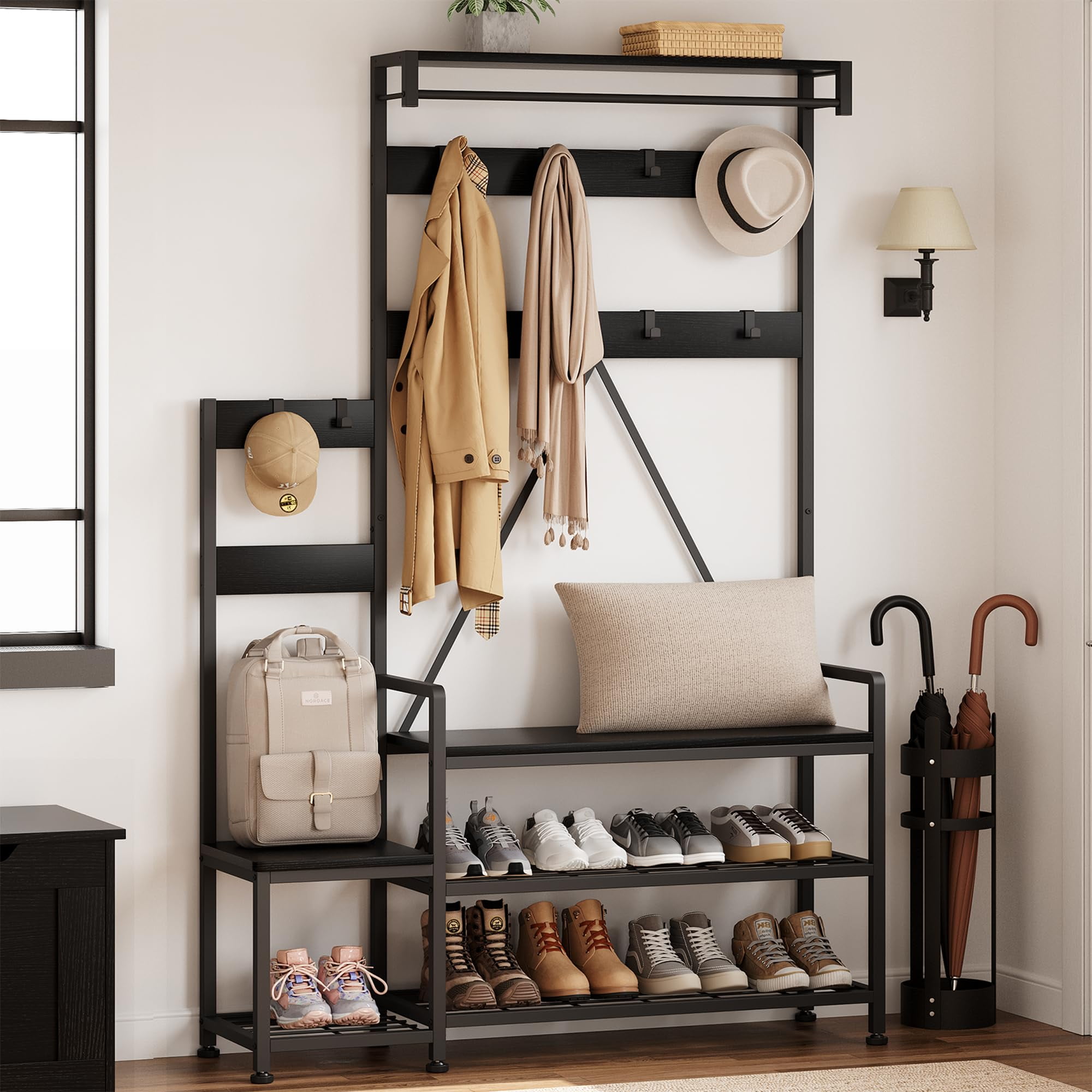Huisuilinss Hall Tree with Bench,Shoe and Coat Rack for Entryway, Coat ...