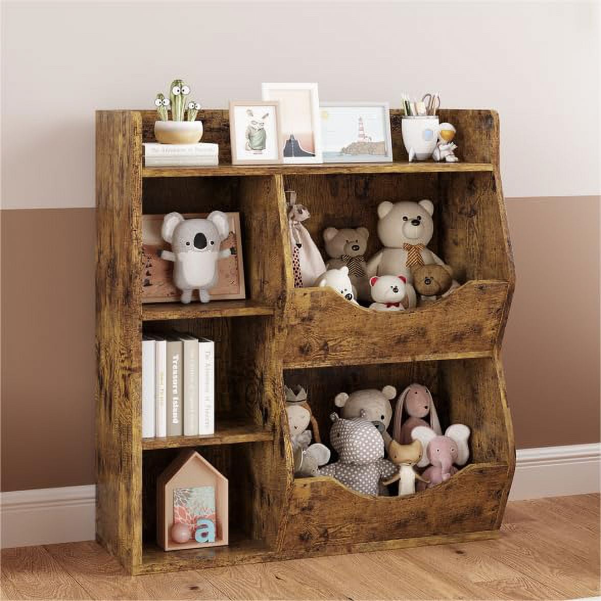 Huisuilinss Kids Bookshelf,4 Tier Kids Bookcase,Wood Toy Storage ...