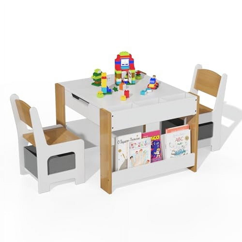 Huisuilinss Kids Table And Chair Set,4 In 1 Wooden Activity Table & 2 ...