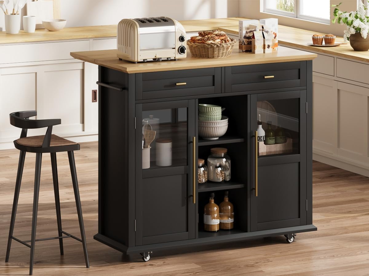 Huisuilinss Kitchen Island Cart,Rolling Island Table,Foldable Kitchen ...