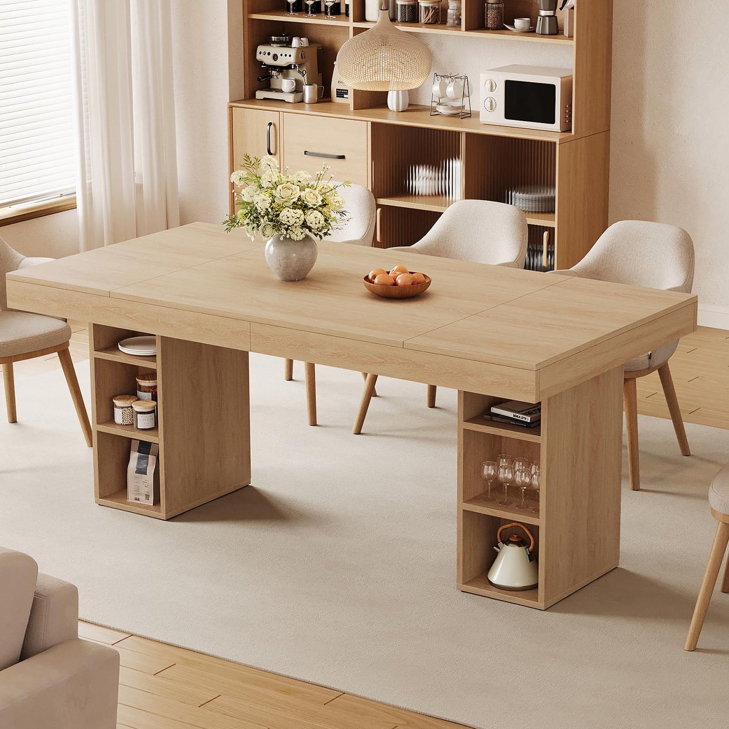 Huisuilinss Large Dining Table For 4-6,Wood Kitchen Table,Rectangular ...
