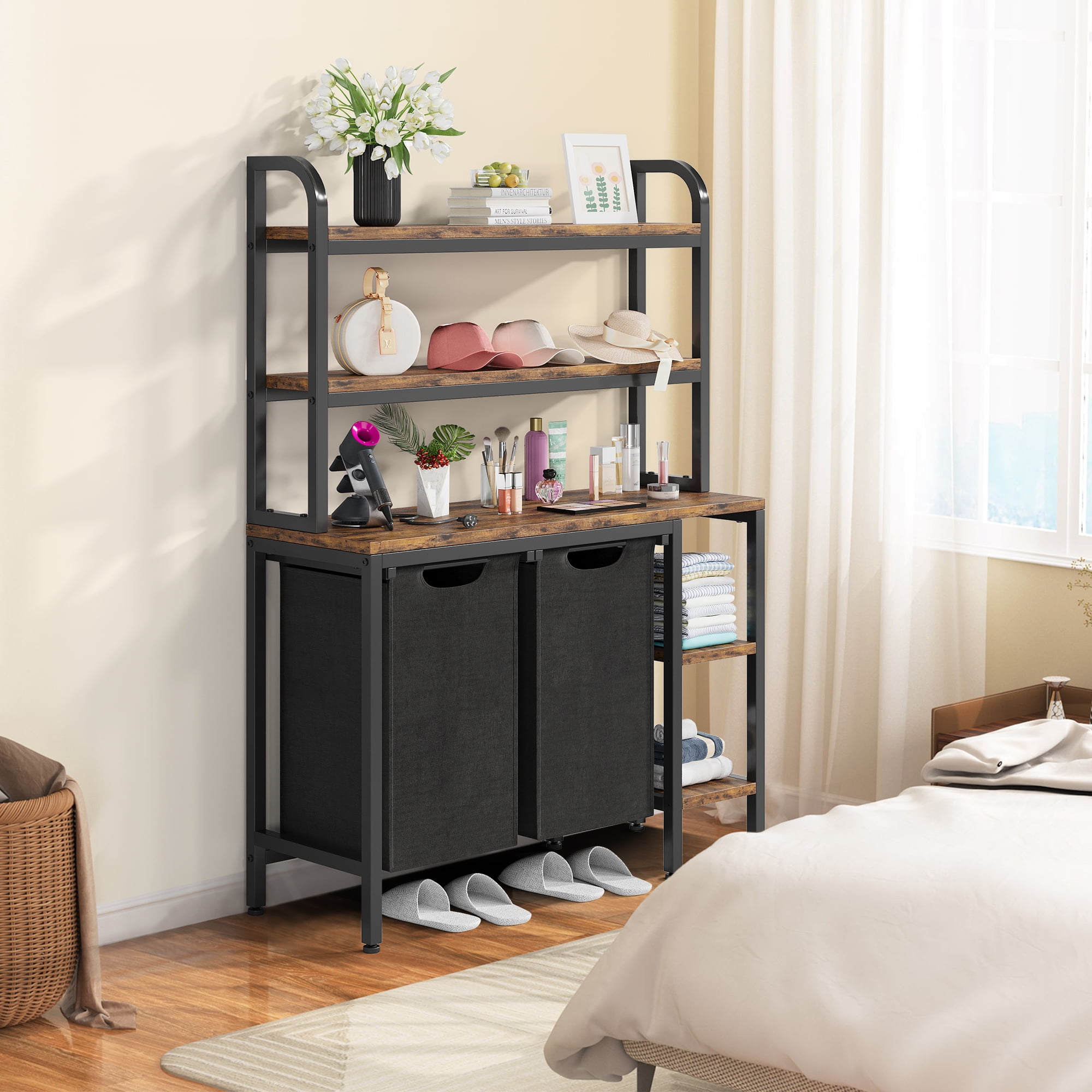 Huisuilinss Laundry Basket, 2 Section Laundry Hamper With Shelf ...