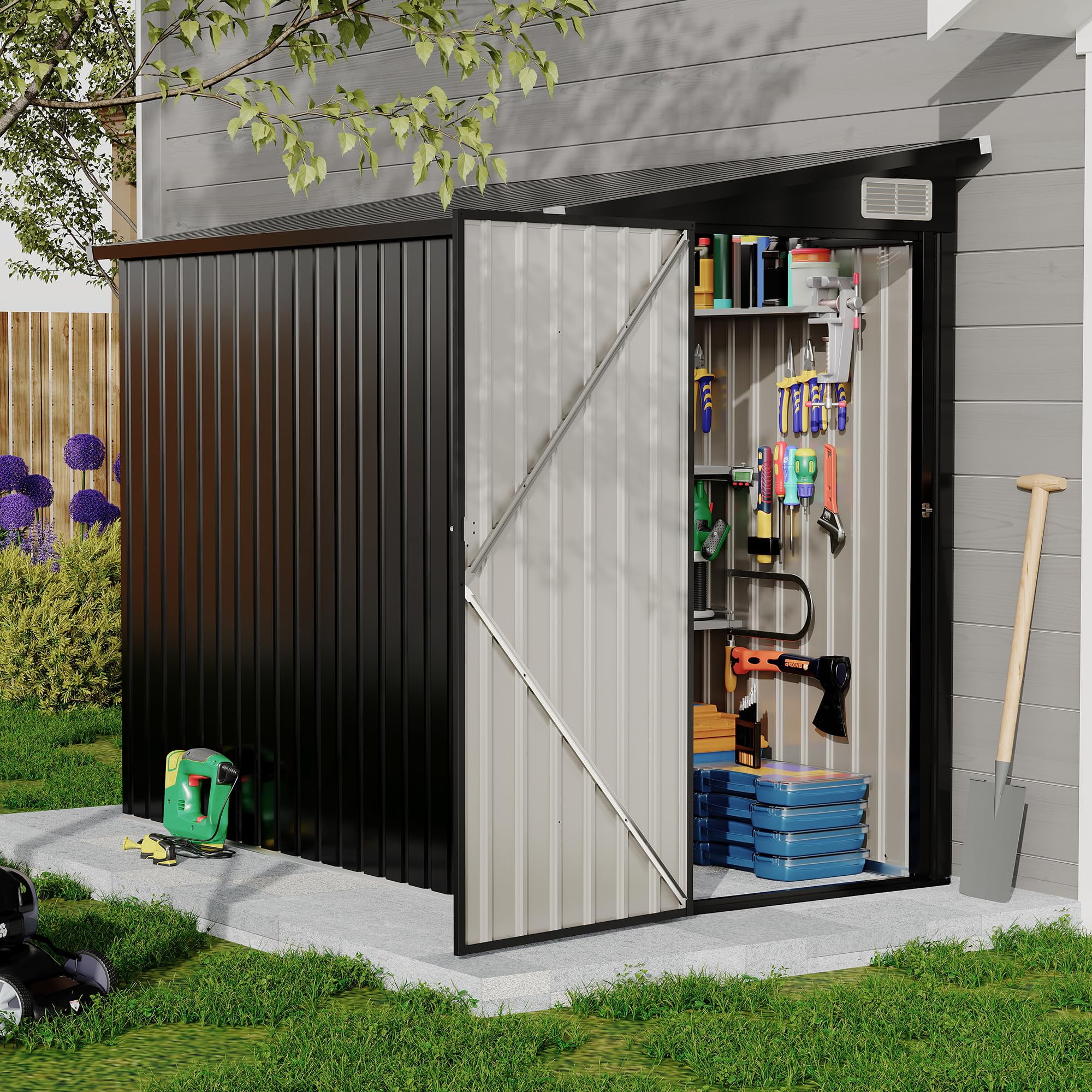 Huisuilinss Lean To Storage Shed,4×8 FT Outdoor Storage Shed,Garden ...