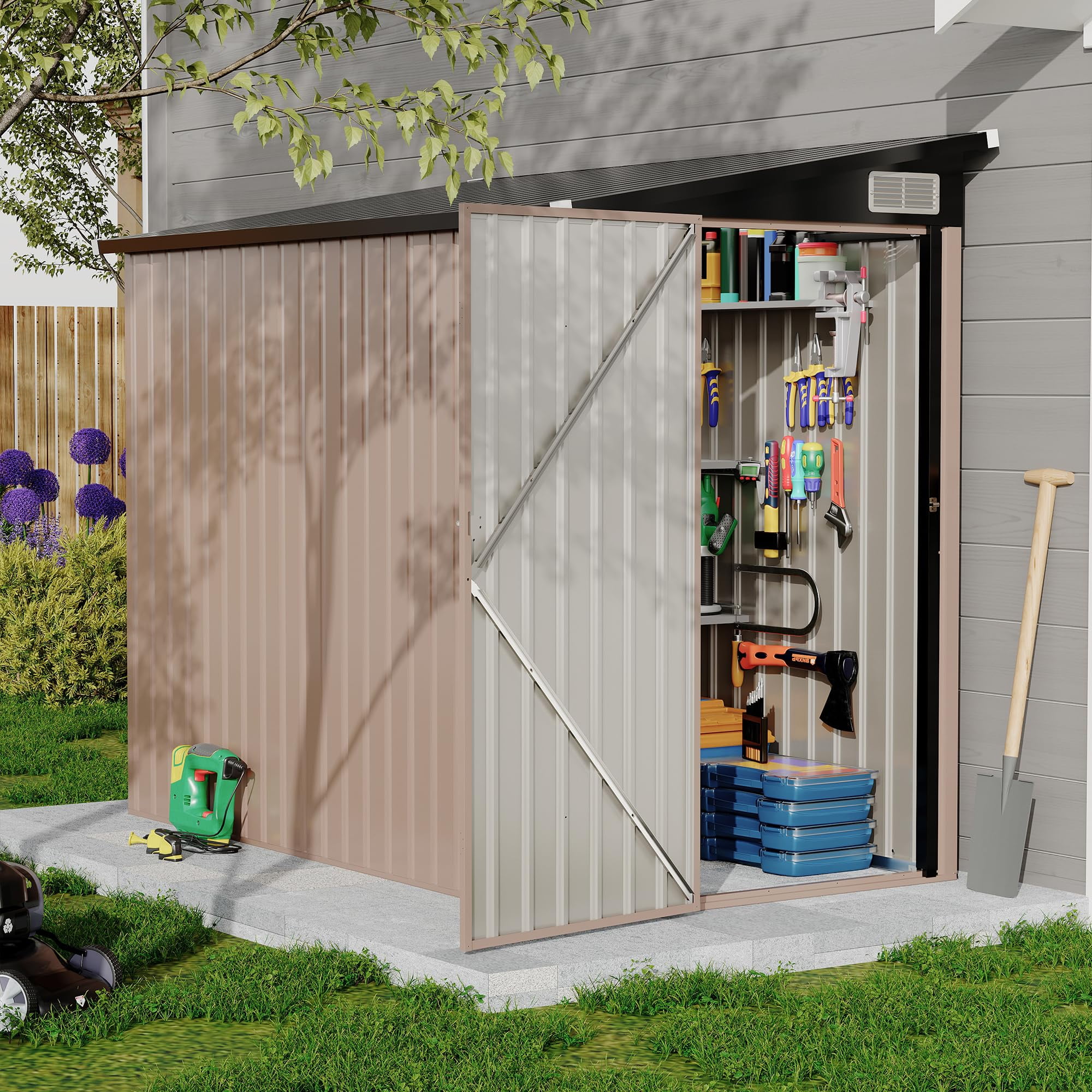 Huisuilinss Lean To Storage Shed,4×8 FT Outdoor Storage Shed,Garden ...