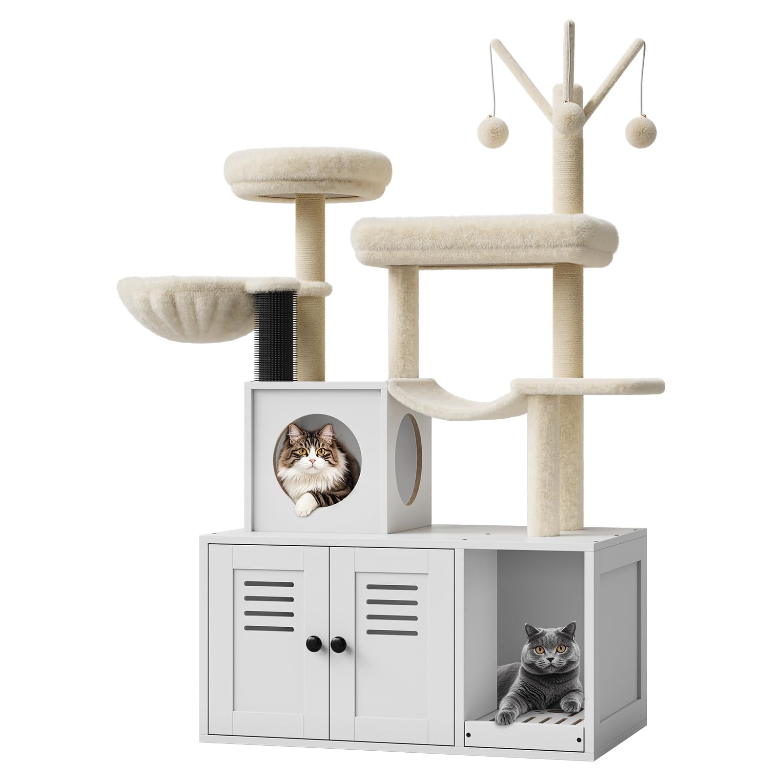Huisuilinss Litter Box Enclosure with Cat Tree Tower,Hidden Cat ...