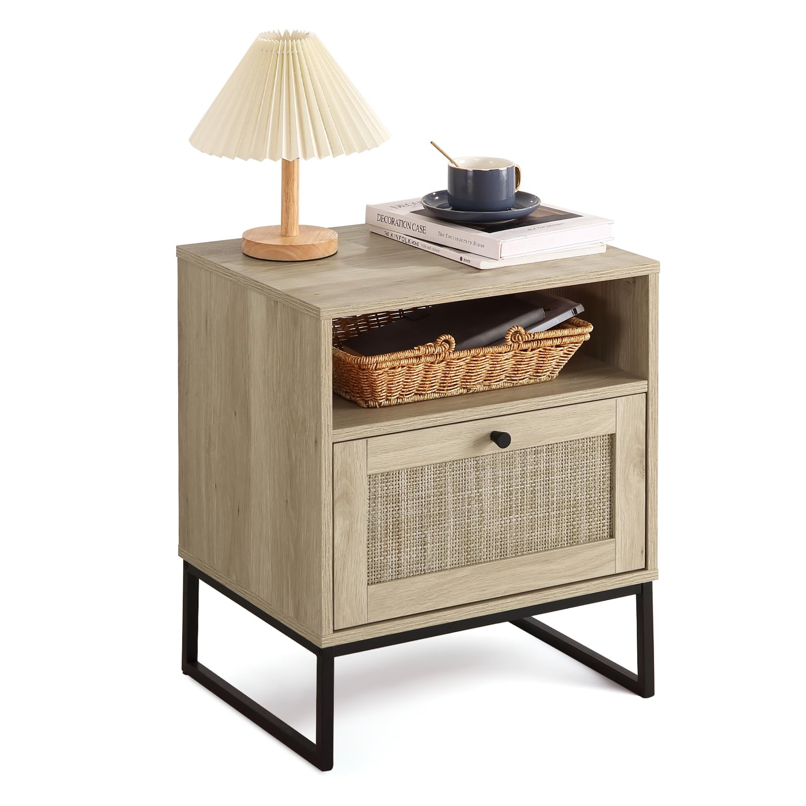 Huisuilinss Night Stand Set, Rattan Nightstand with Drawers and Storage ...