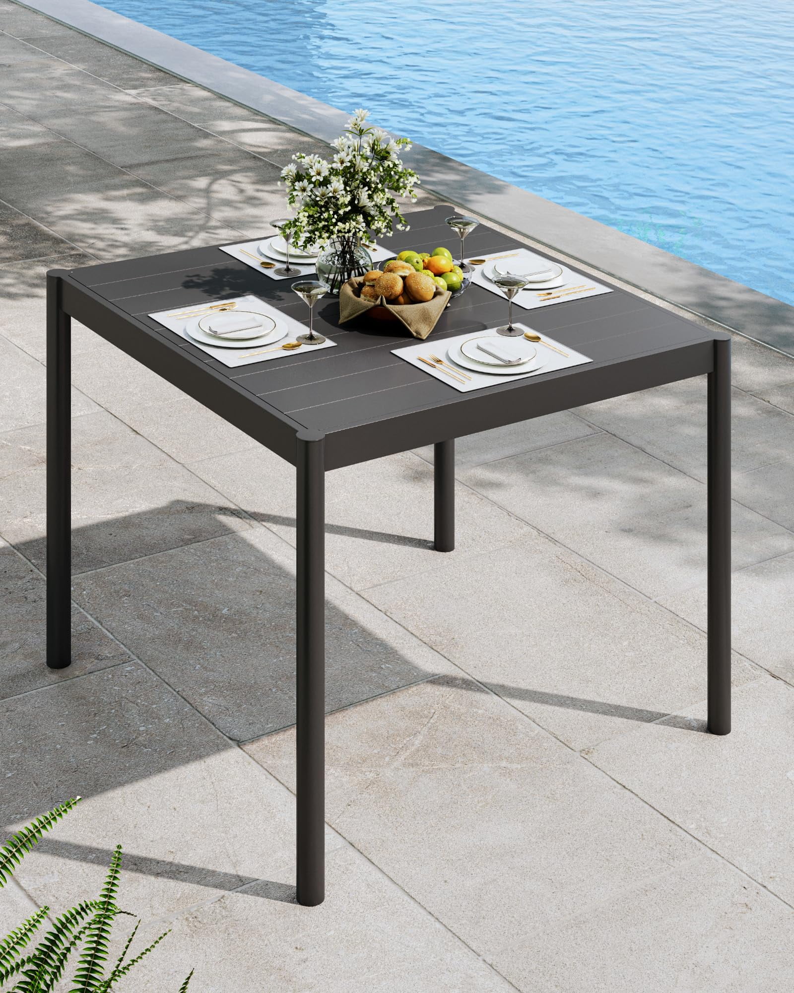 Huisuilinss Outdoor Dining Table For 2-4 Person,Aluminum Patio Dining ...