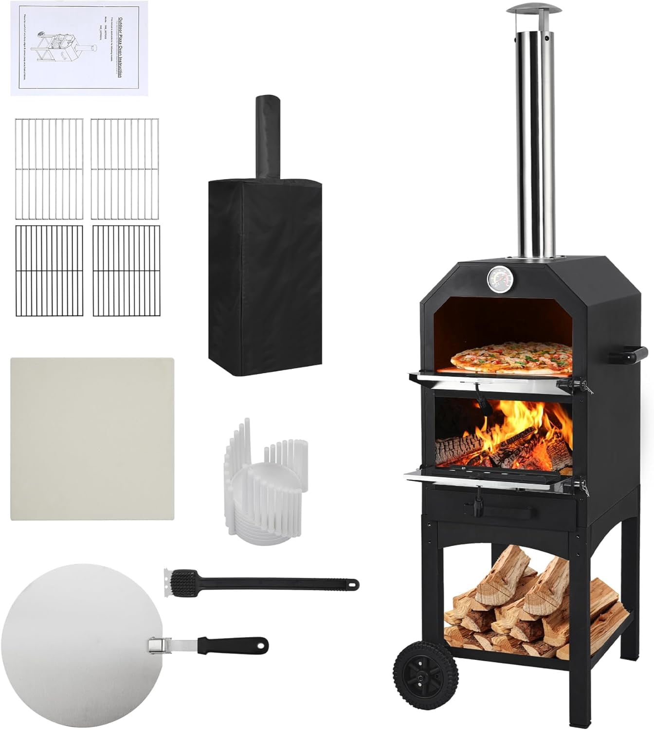 Huisuilinss Outdoor Pizza Oven, Wood Fired for Outside, Portable Pizza ...