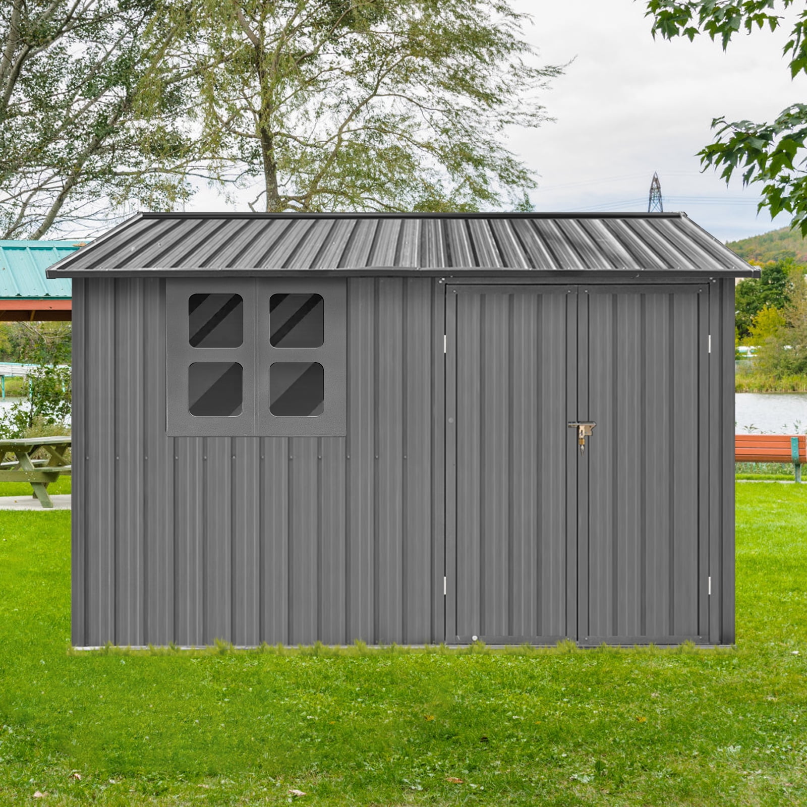 Huisuilinss Outdoor Storage Shed,6x8FT Metal Storage Shed With Window ...