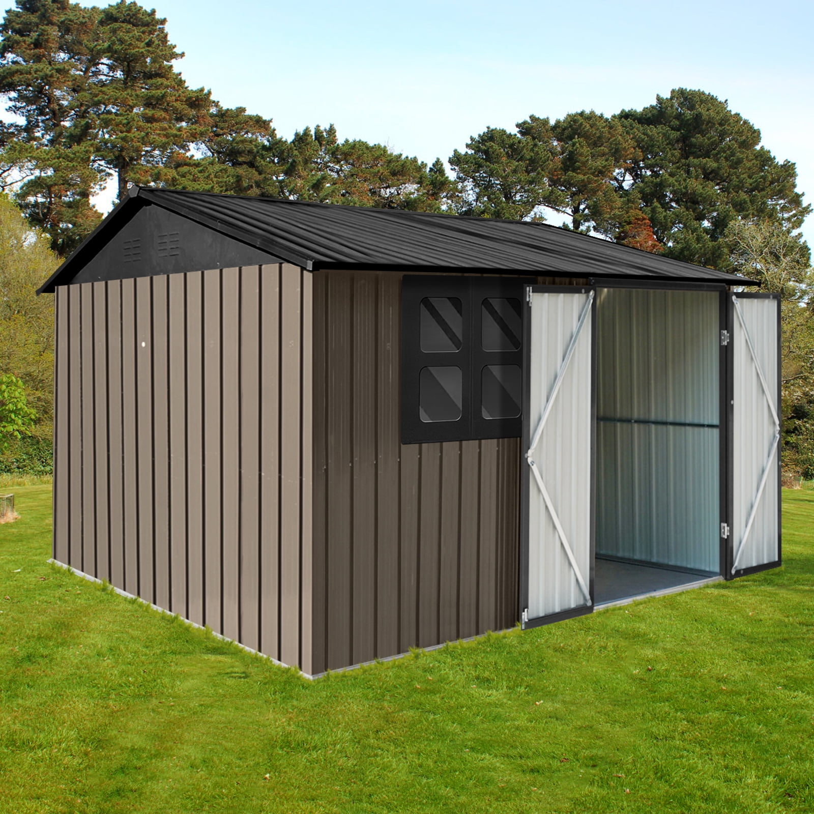 Huisuilinss Outdoor Storage Shed,6x8FT Metal Storage Shed With Window ...