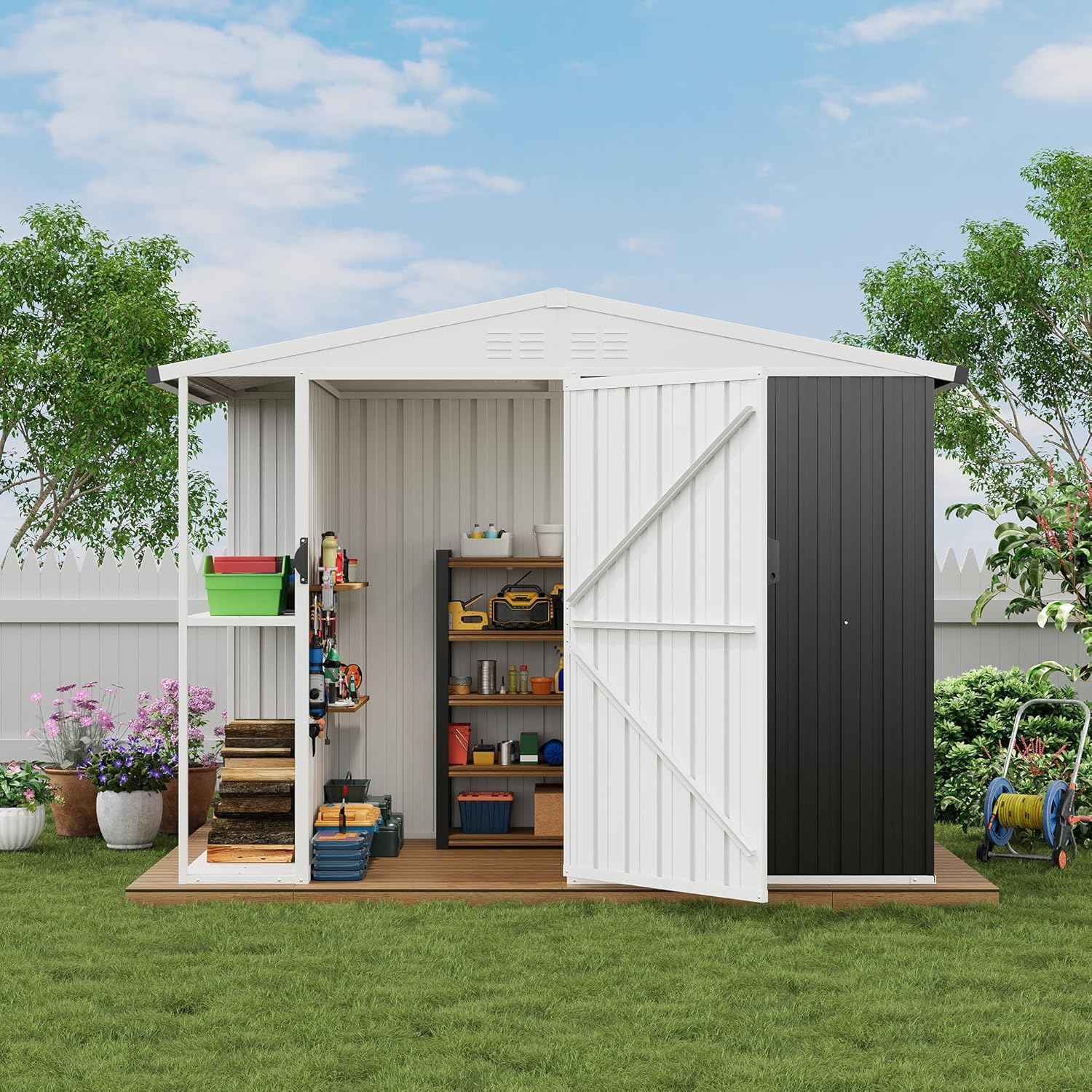 Huisuilinss Outdoor Storage Shed,8x4FT Utility Tool Shed,Weatherproof ...