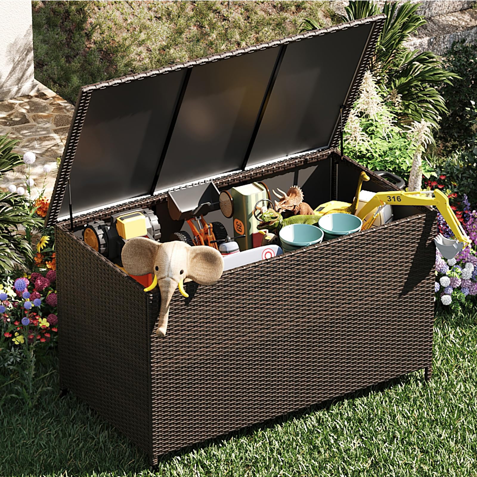 Huisuilinss Resin Deck Box,Outdoor Storage Box,Large Storage Deck Box ...