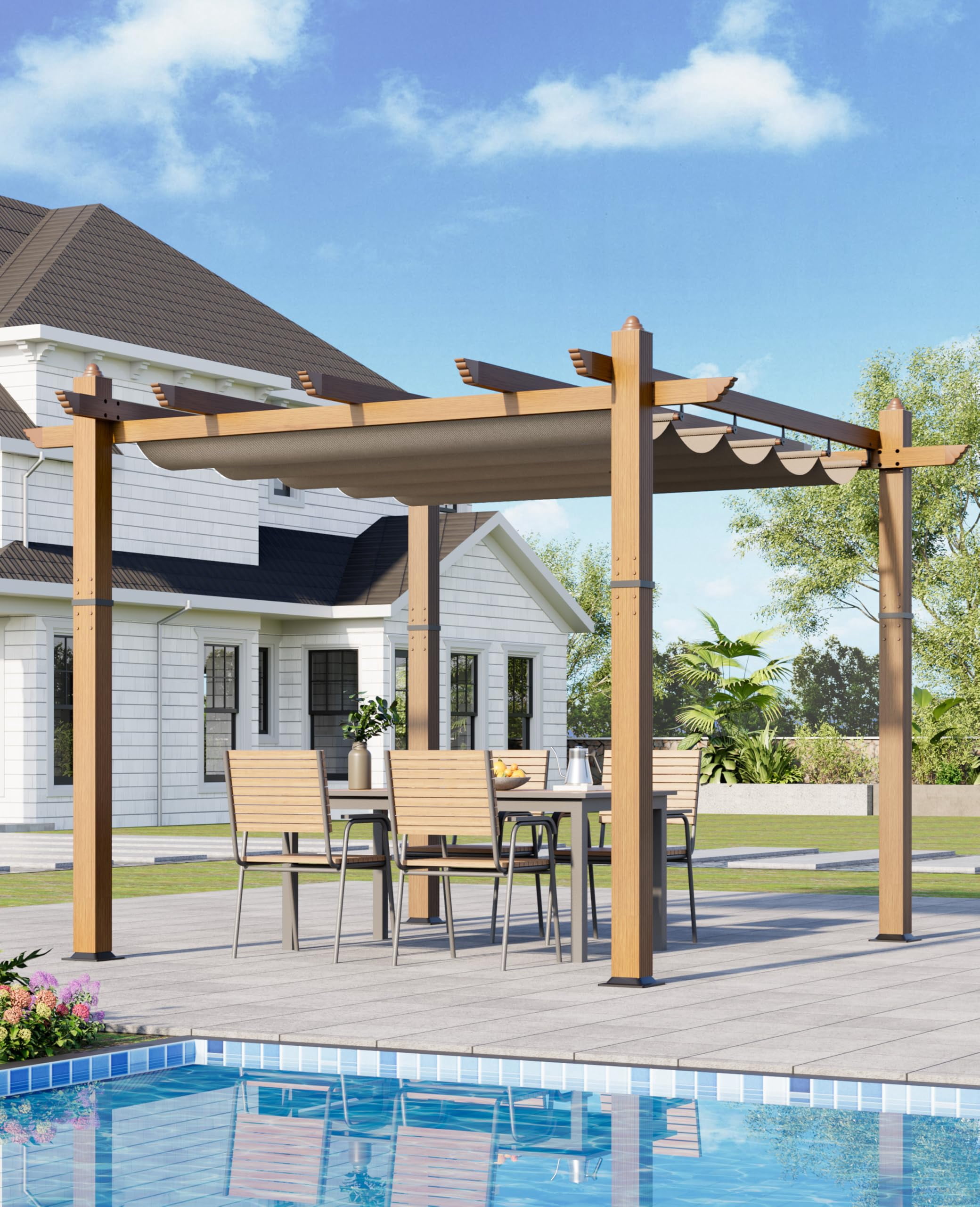 Huisuilinss Retractable Pergola,Aluminum Pergola,Outdoor Pergola,Metal ...