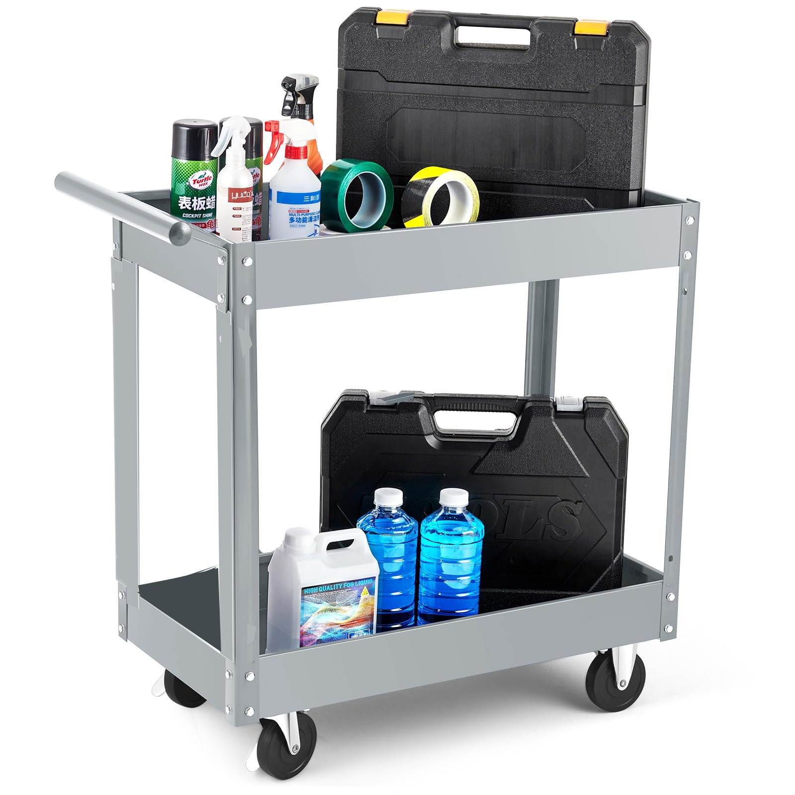 Huisuilinss Rolling Tool Cart,2 Tier Rolling Utility Cart On Wheels ...