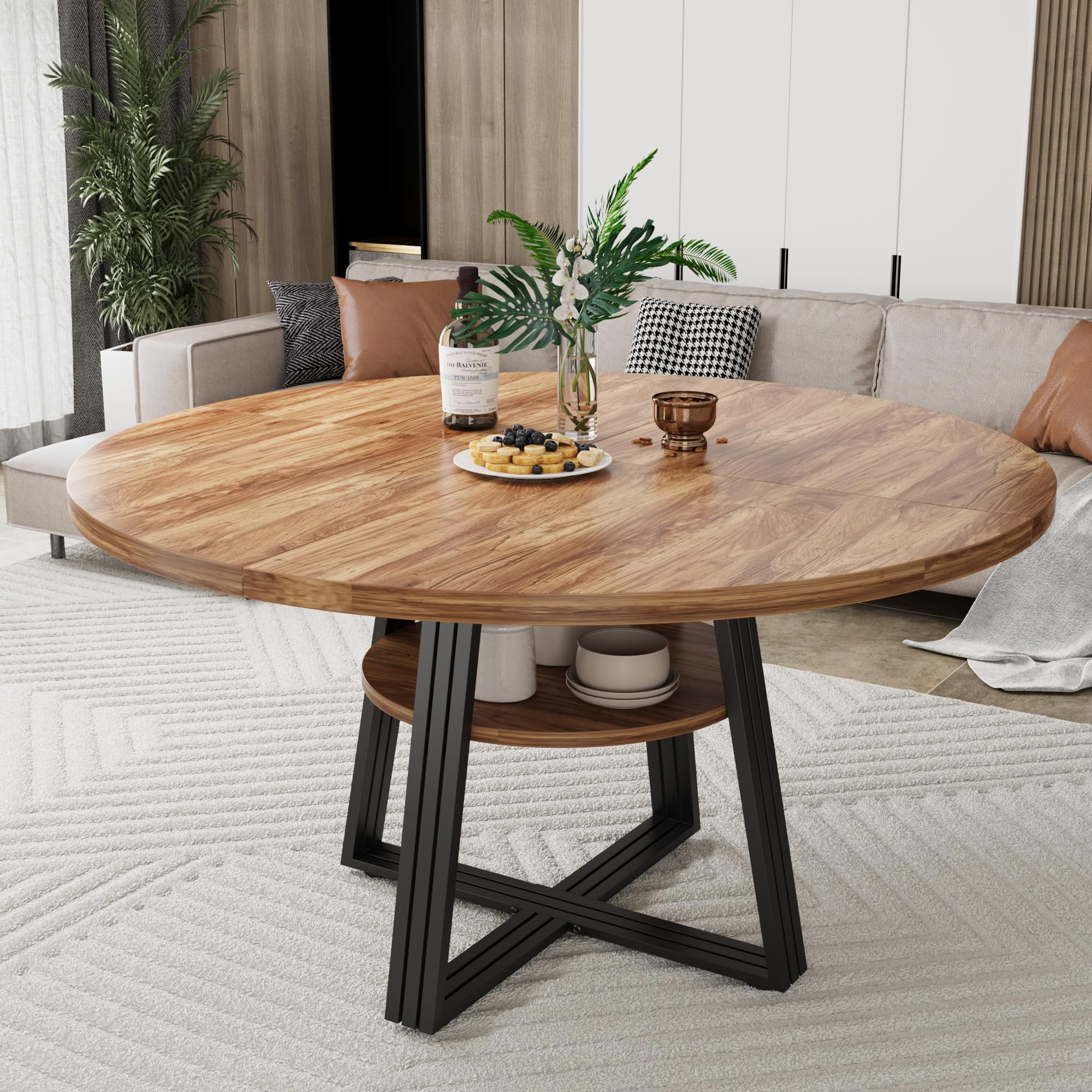 Huisuilinss Round Dining Table For 4-6,Farmhouse Kitchen Table With ...